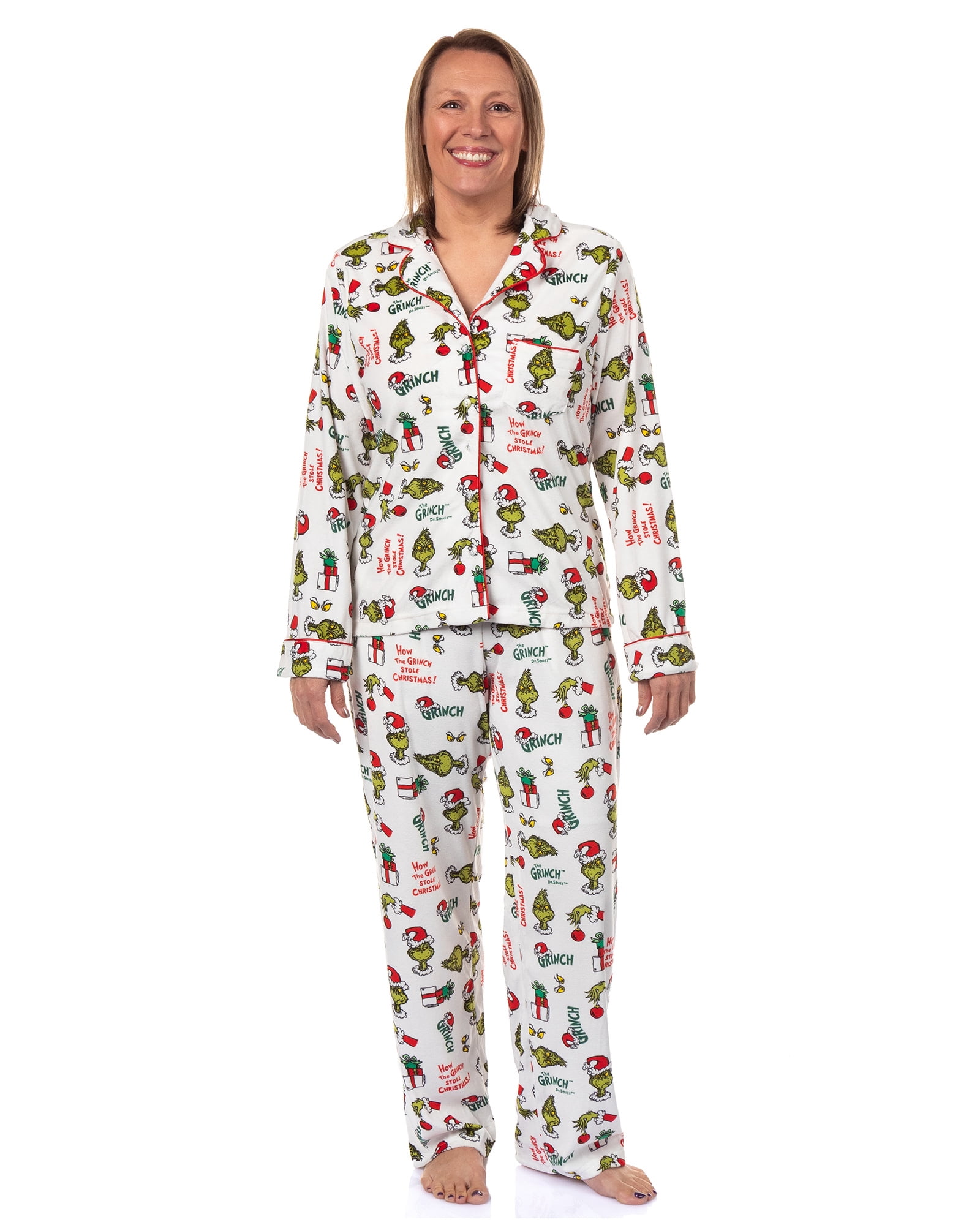 Dr. Seuss The Grinch Pajamas Women's Velveteen Notch Collar Adult 2 ...