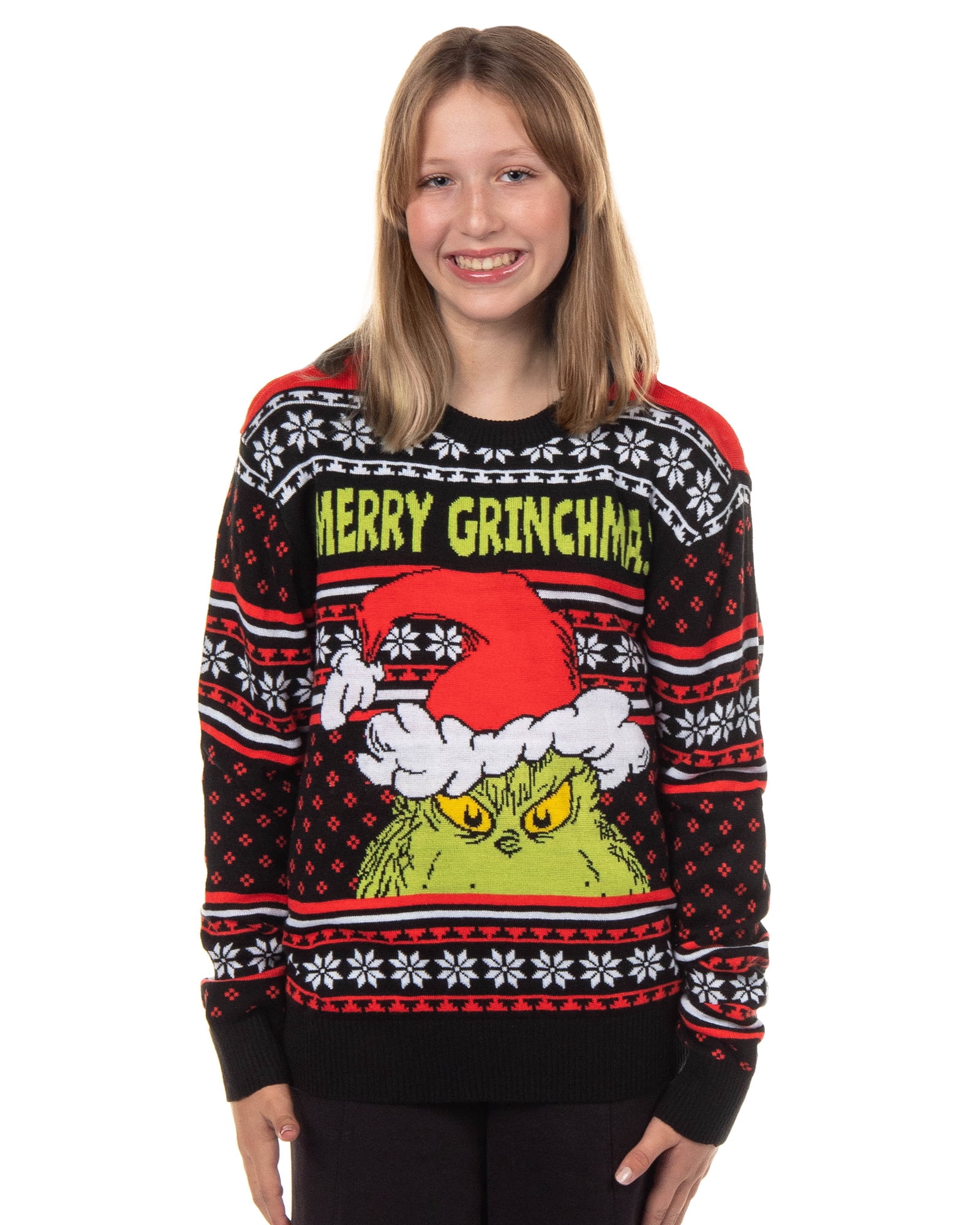 Dr. Seuss The Grinch Ugly Christmas Sweater Kid's Merry Grinchmas Knit ...