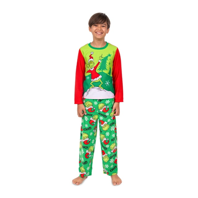 Dr. Seuss The Grinch Who Stole Christmas Boys Girls Long Sleeve 2-Piece Pajama Set, Grinch, Size ...