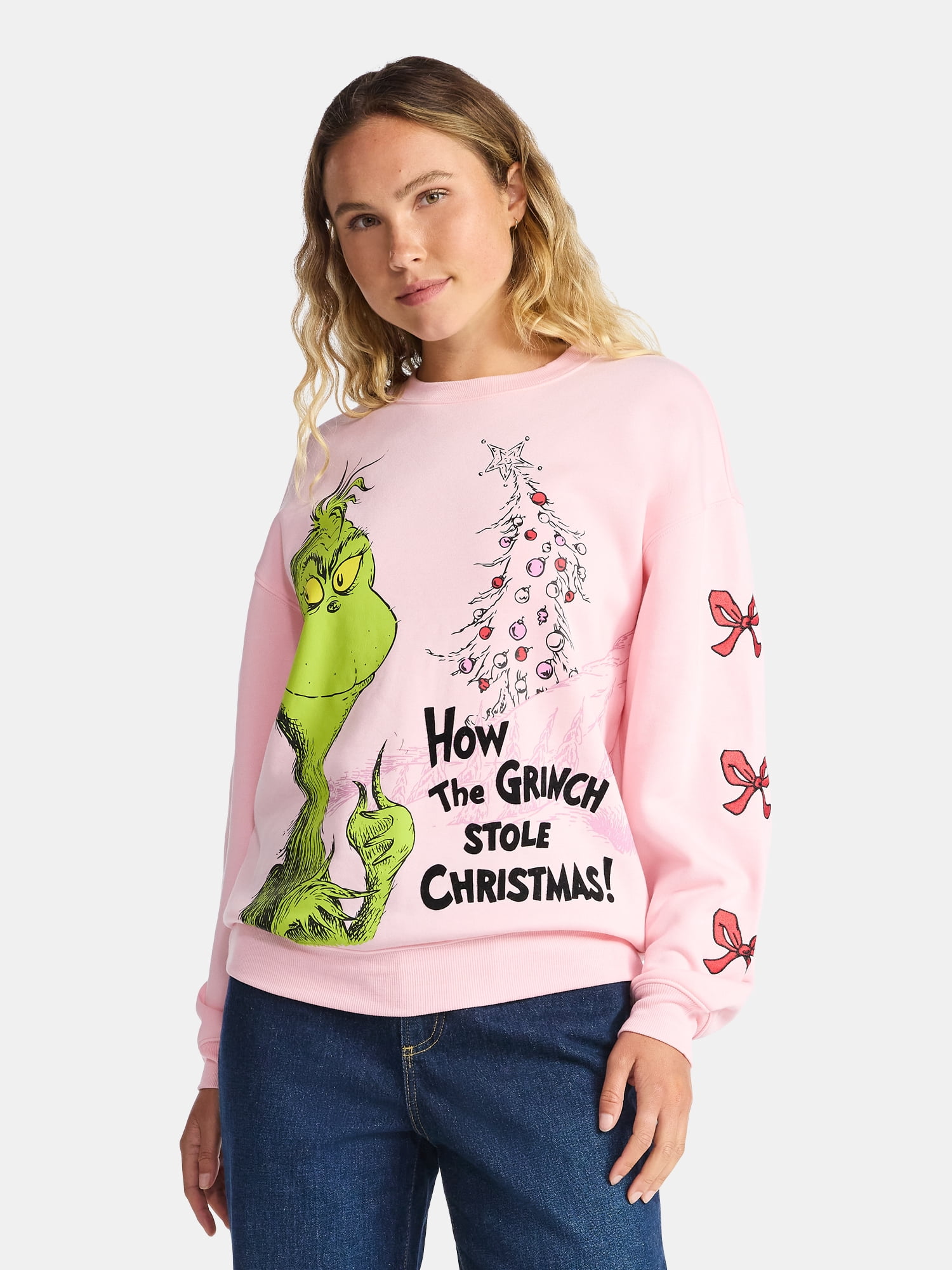 Dr Seuss The Grinch Women's Graphic Fleece Sweatshirt with Long Sleeves ...
