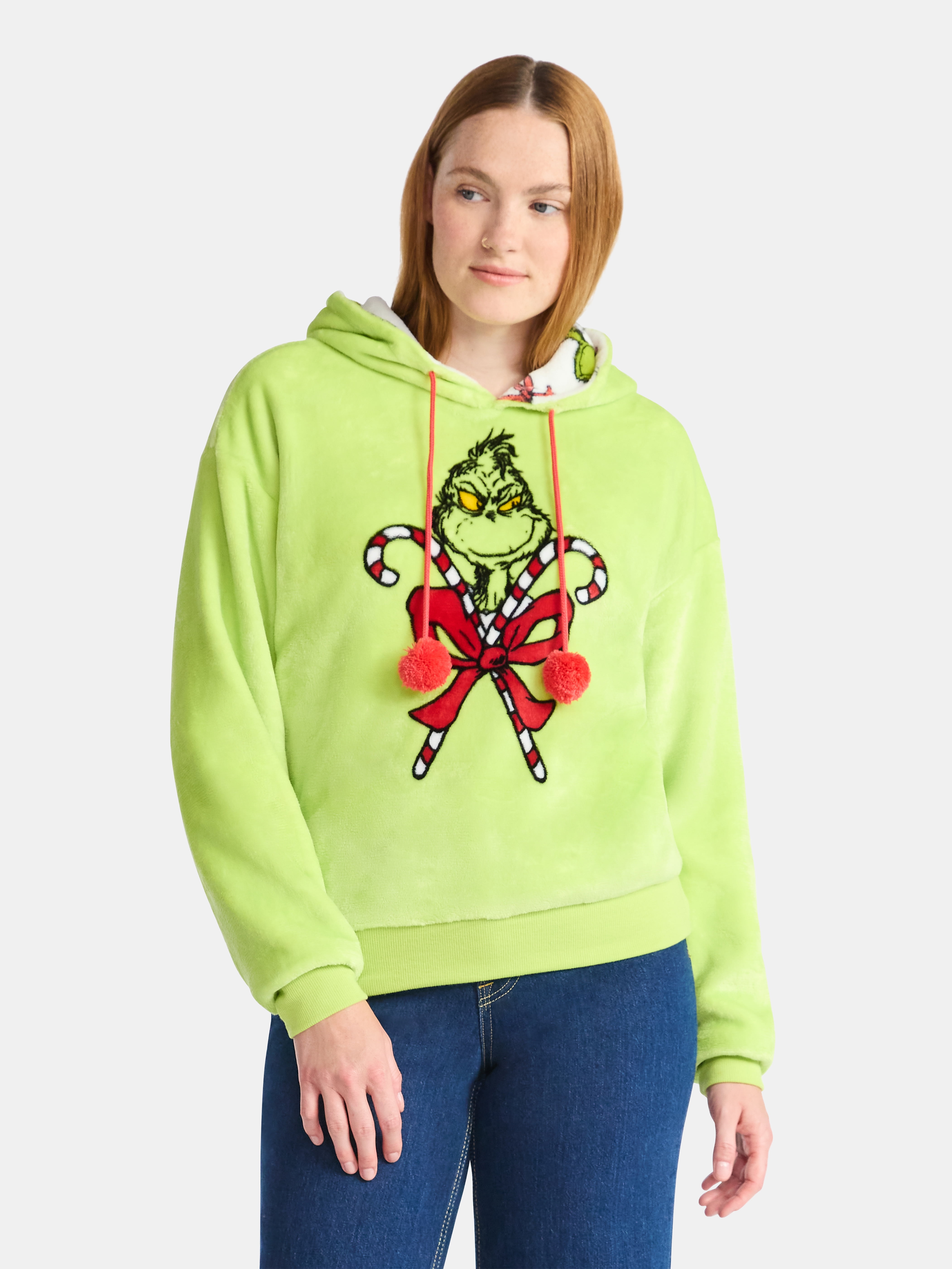 Dr Seuss The Grinch Women's Plus Reversible Graphic Fleece Hoodie with ...