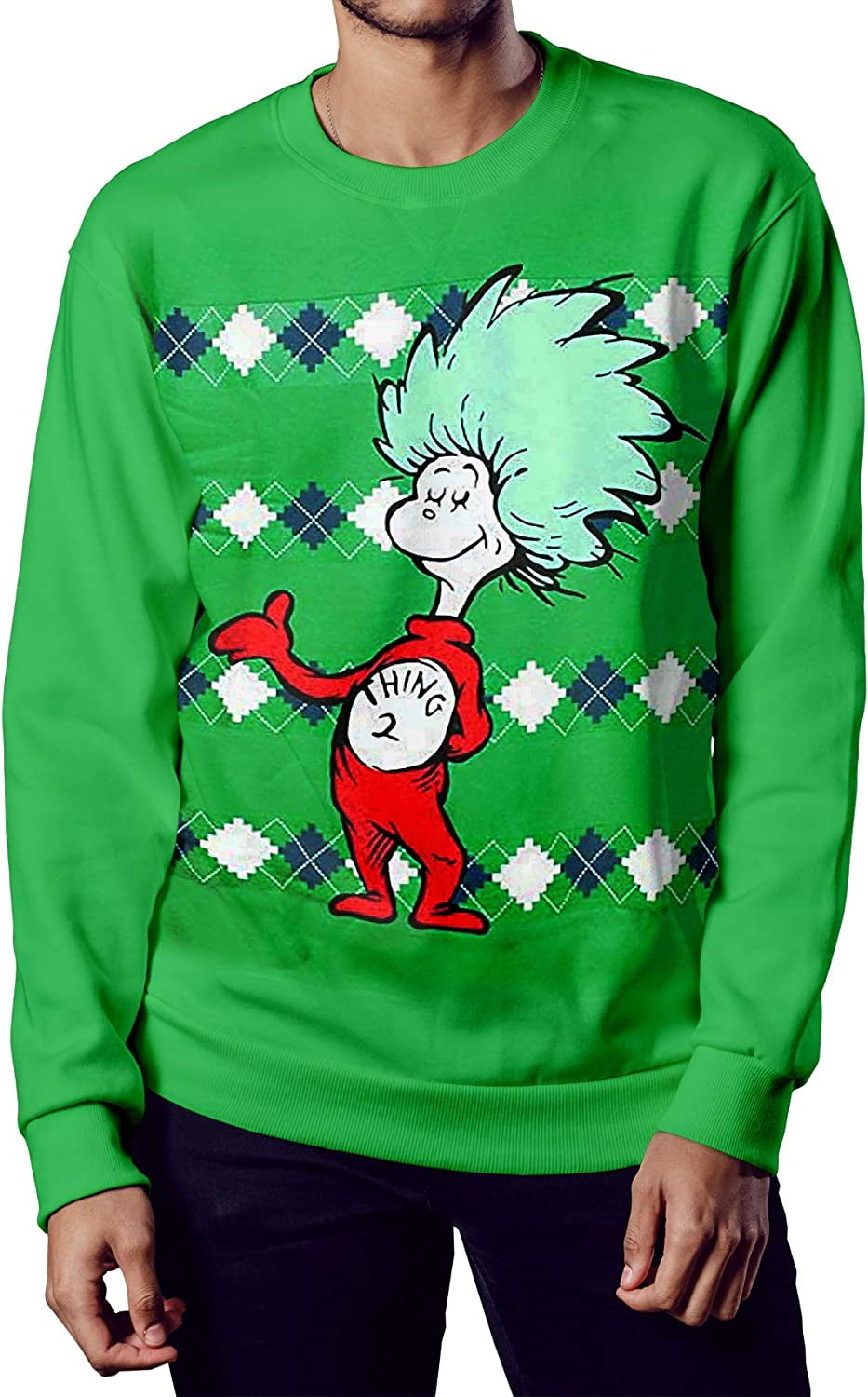 Dr. Seuss Thing 1 or Thing 2 Mens Pullover, Green (M, Thing 2 ...