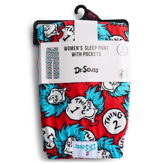 Dr. Seuss Women's Cat in the Hat Thing One Thing Two Hacci Knit Wide Leg Sleep Pants, Sizes XS ...
