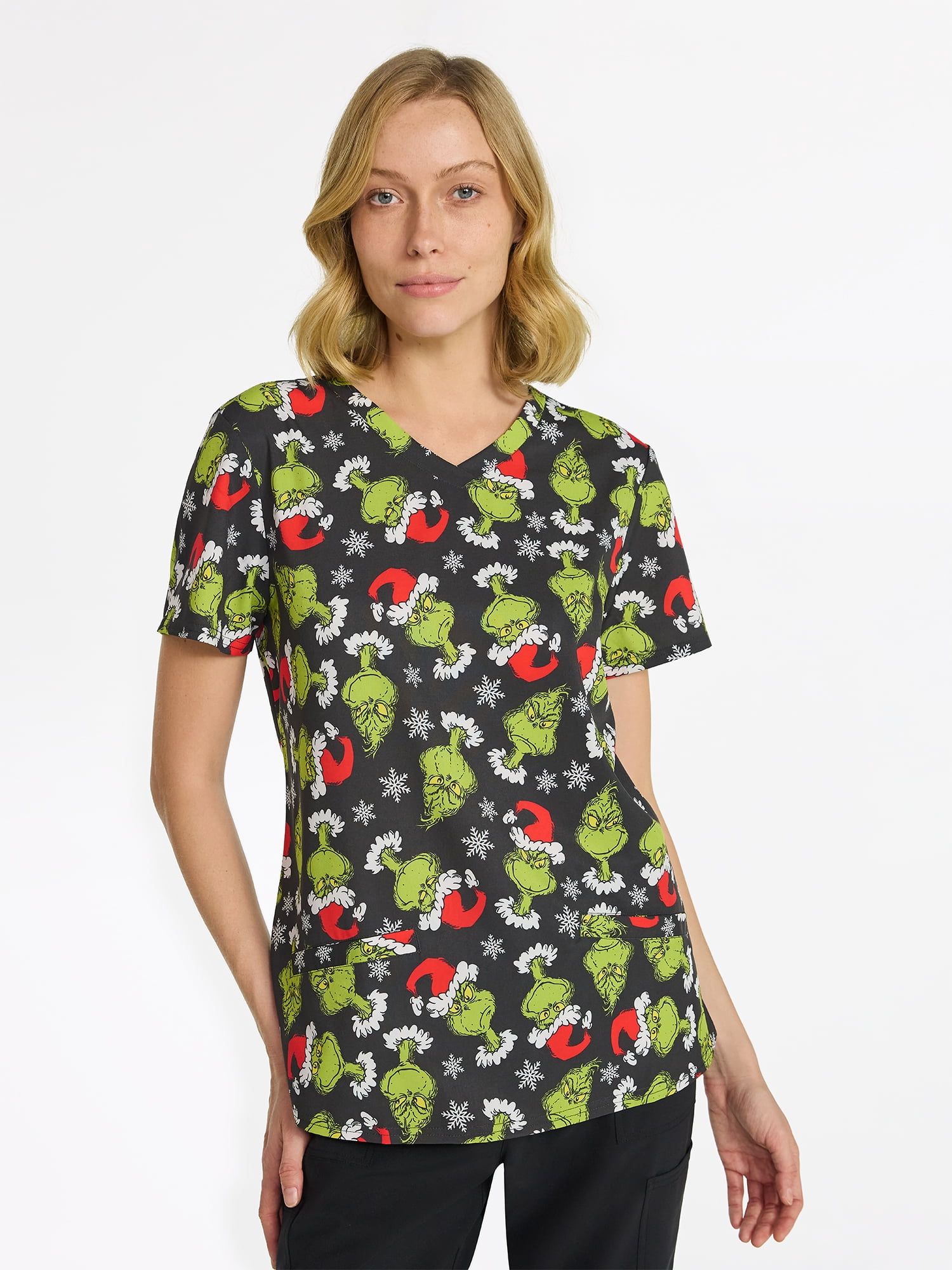 Dr. Seuss Grinch Women's Print V Neck Scrub Top, Sizes S-3XL - Walmart.com