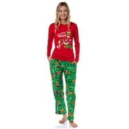 Dr. Seuss Women's The Grinch Who Stole Christmas Santa Fleece Buffalo Plaid Sleep Pajama 2 Piece ...