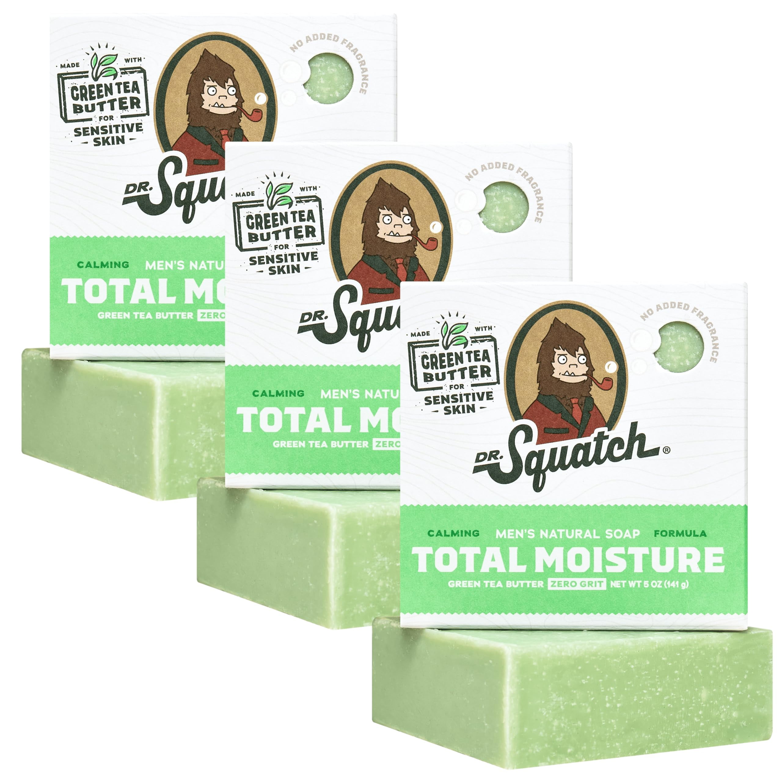 Dr. Squatch NEW Total DPF11 Moisture Men's Bar Soap - 3-Pack Green Tea Butter - No Added ...