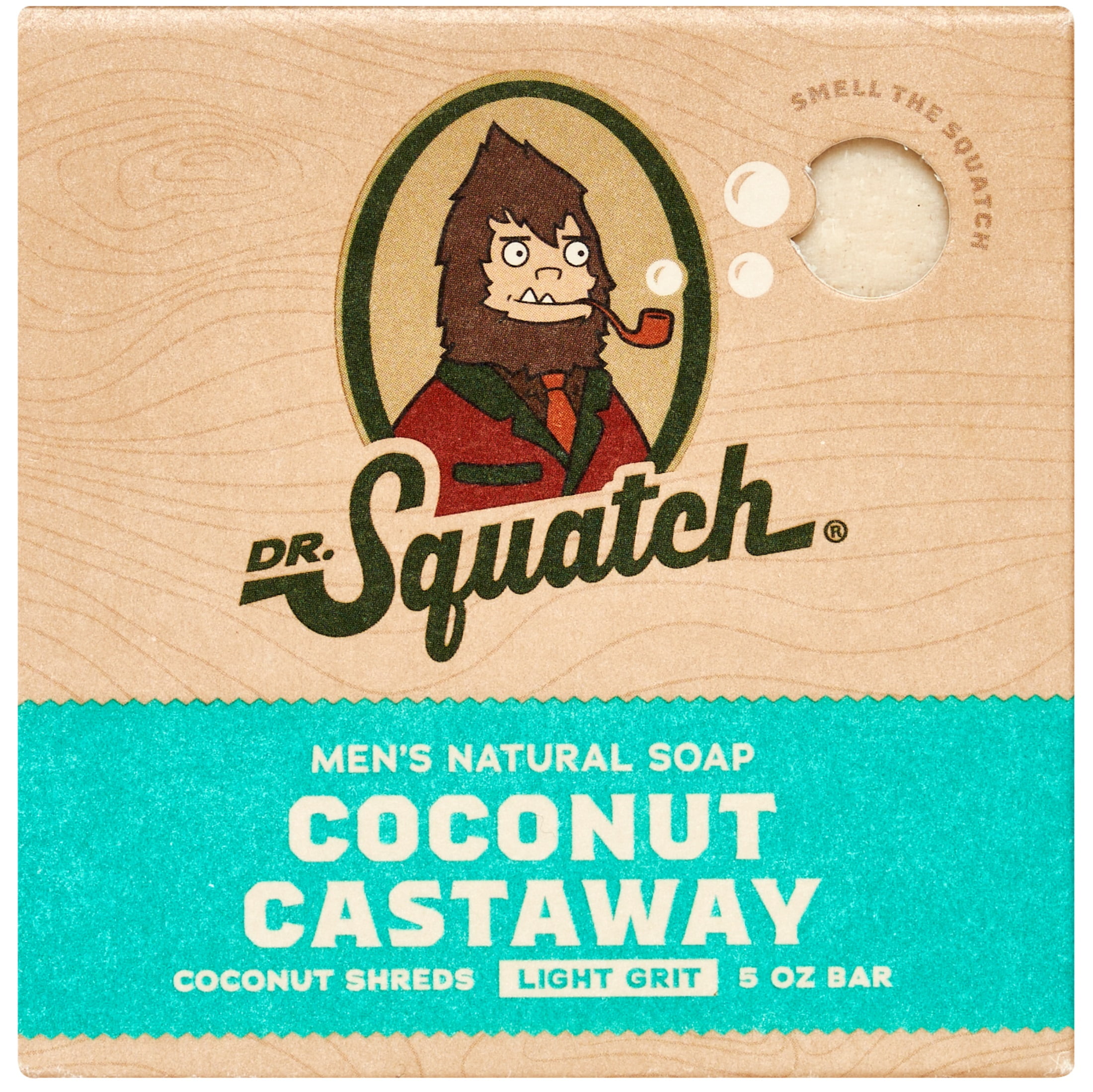 Dr. Squatch Coconut Castaway Natural Bar Soap for Men Light Grit Body Soap Gifts for Men 5 Oz