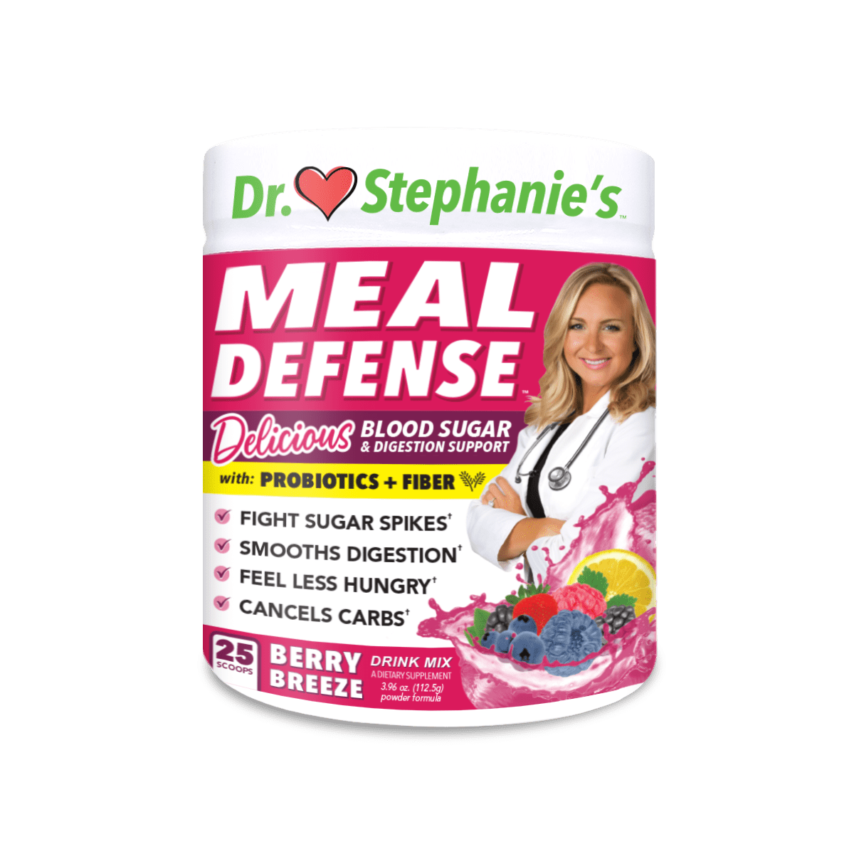Dr. Stephanie's Meal Defense Drink Mix, Prebiotics & Fiber, Berry ...