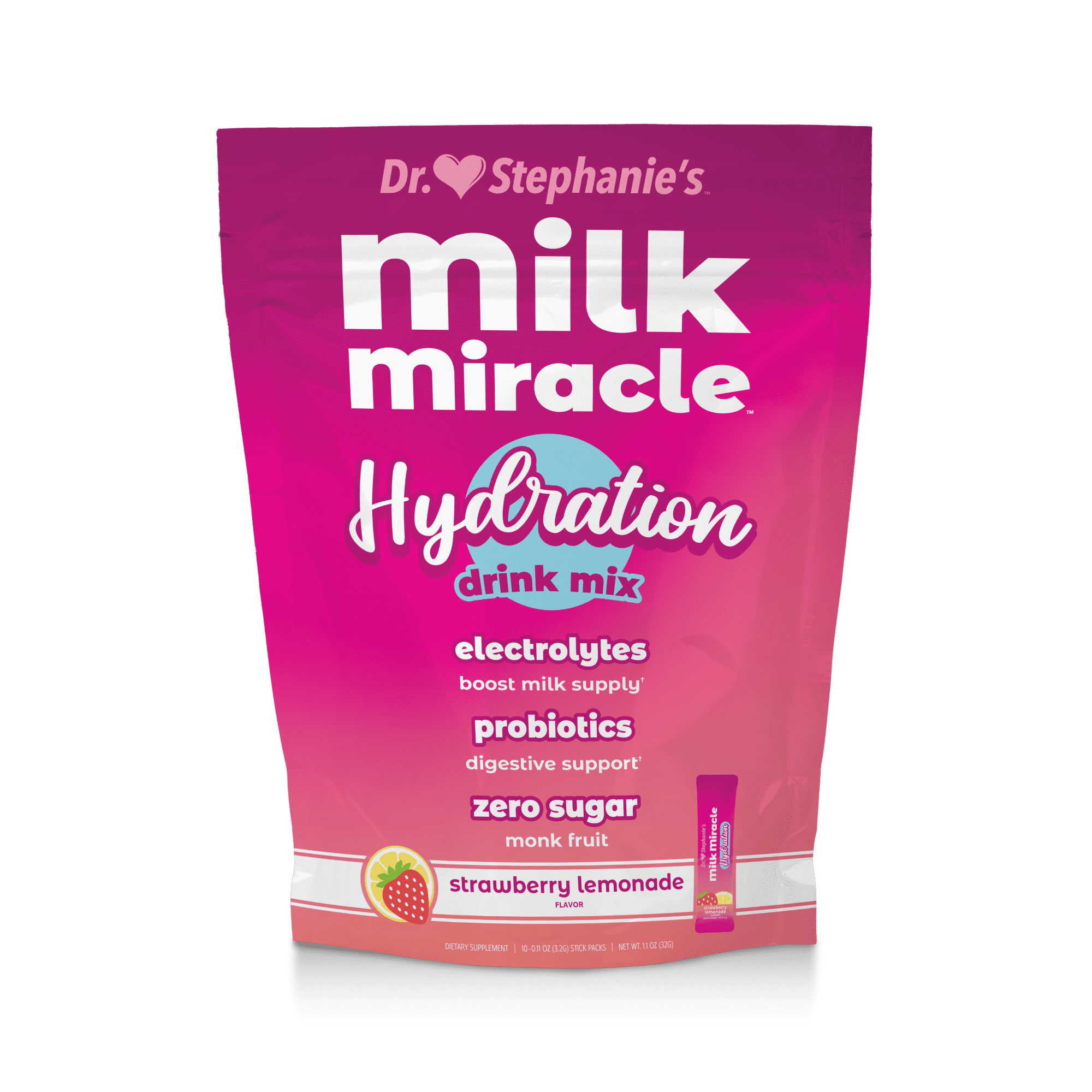 Dr. Stephanie's Milk Miracle Hydration & Probiotics Drink Mix, For Breastfeeding Support, 10 ...