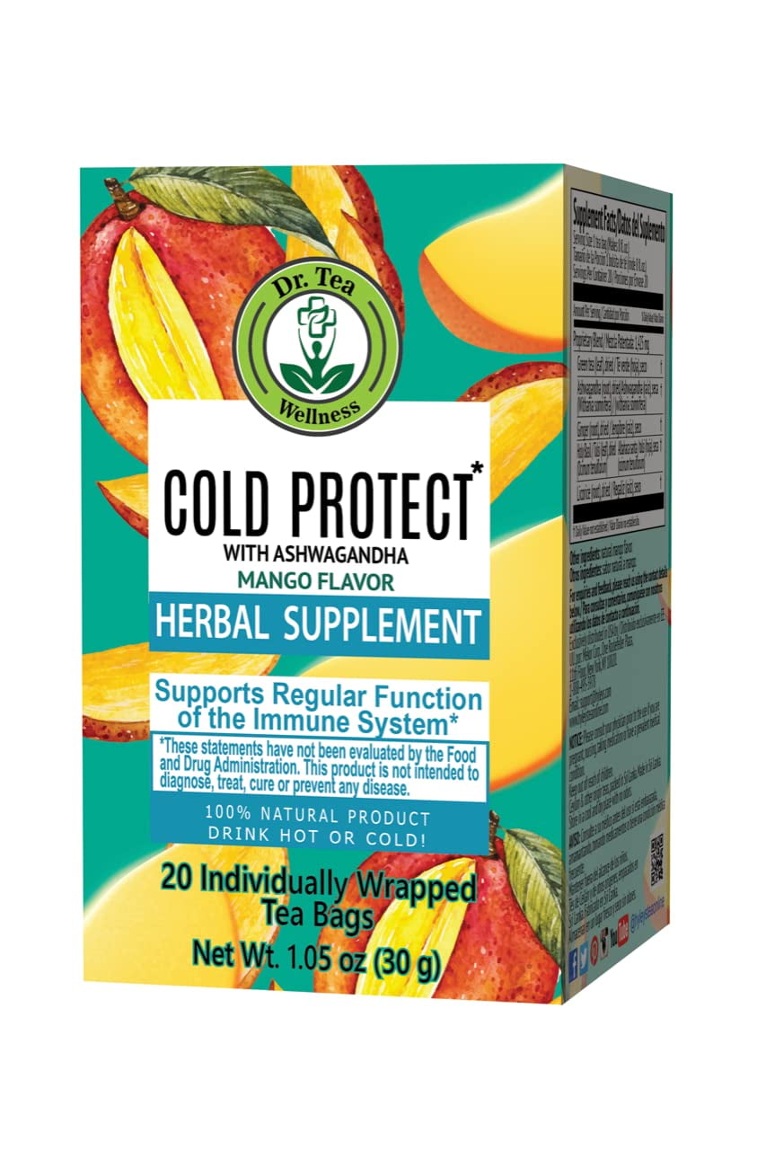 Dr. TEA Cold Protect Tea - Ashwagandha & Mango Flavor -20 Tea Bags - Calm Sleep Tea for ...