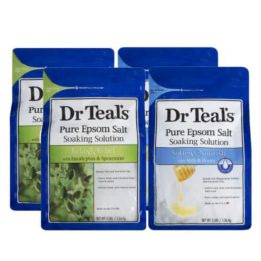 Dr Teal's Epsom Salt Bath Combo 4 Pack (12 lbs Total), Relax & Relief ...