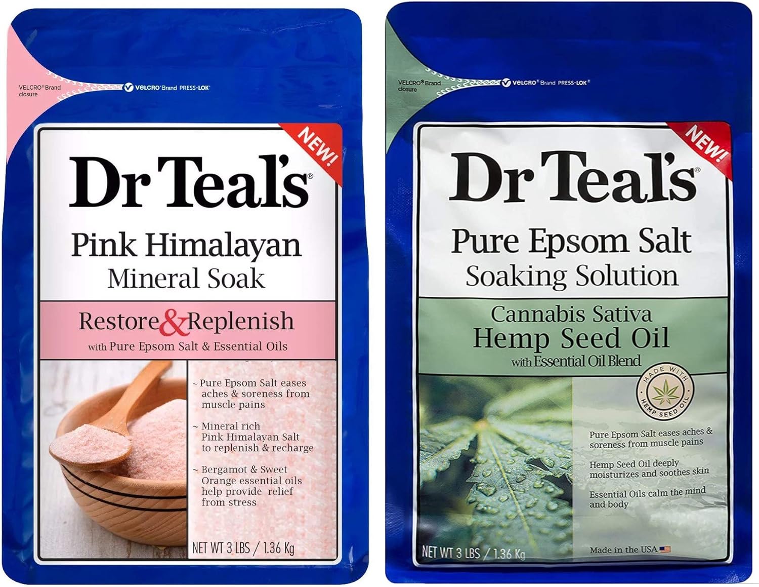 Dr Teal's Epsom Salt Bath Combo Pack (6 lbs Total), Hemp Seed Oil, and Restore & Replenish with ...