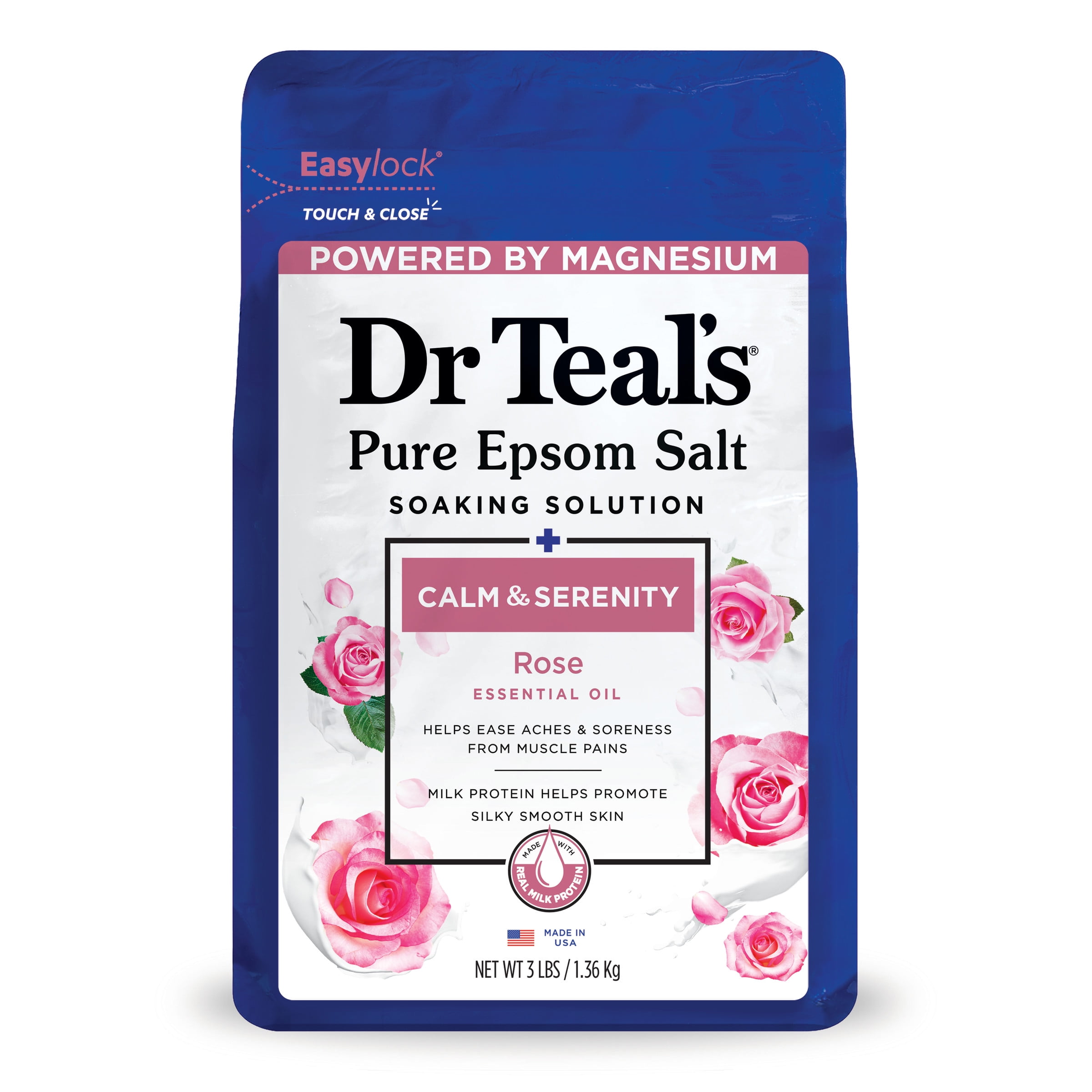 Dr Teal's Epsom Salt Magnesium Soak, Calm & Serenity with Rose Essential Oil & Milk Protein 3 ...