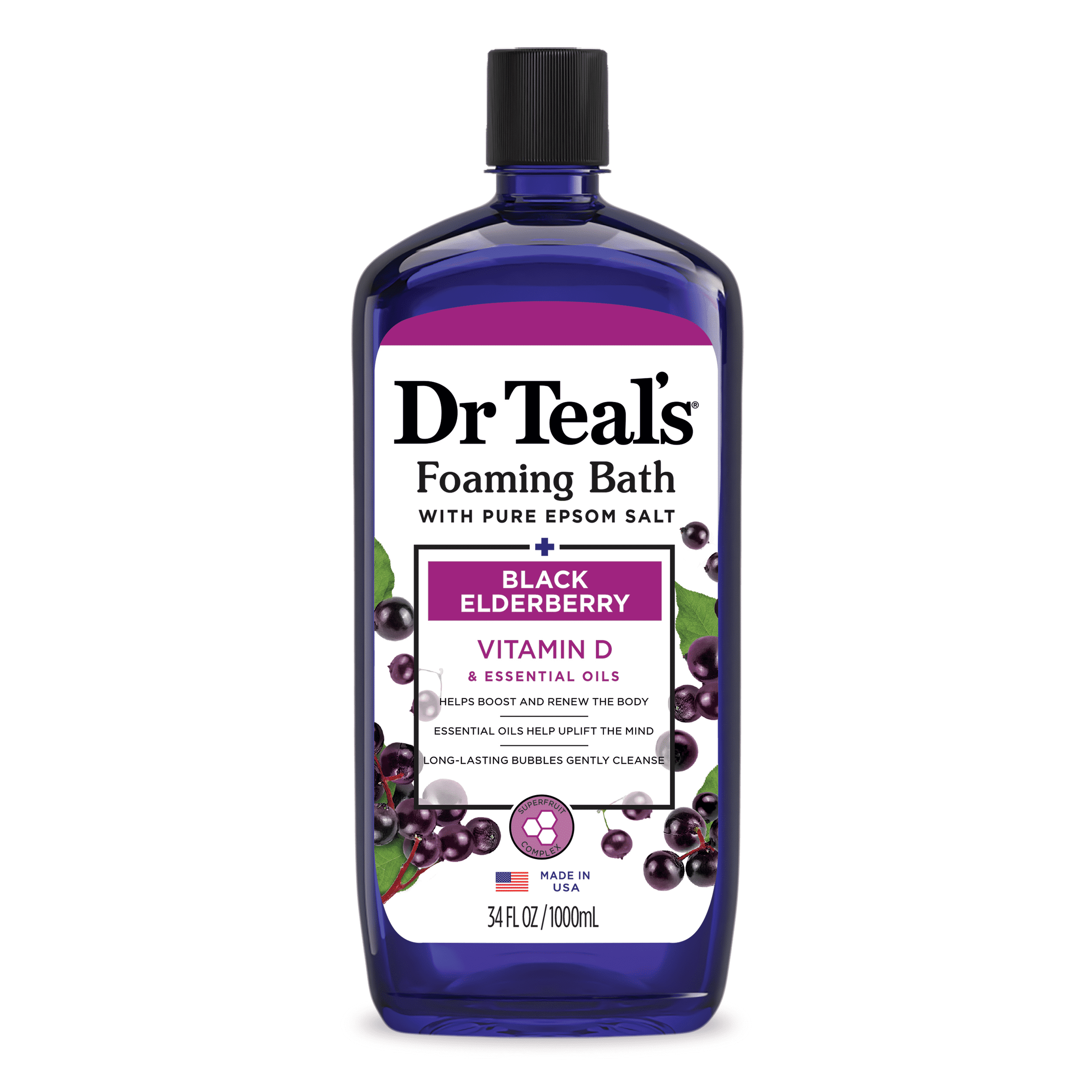 Dr. Teal's Fomaing Bath with Pure Epsom Salt Black Elderberry - 34 fl ...
