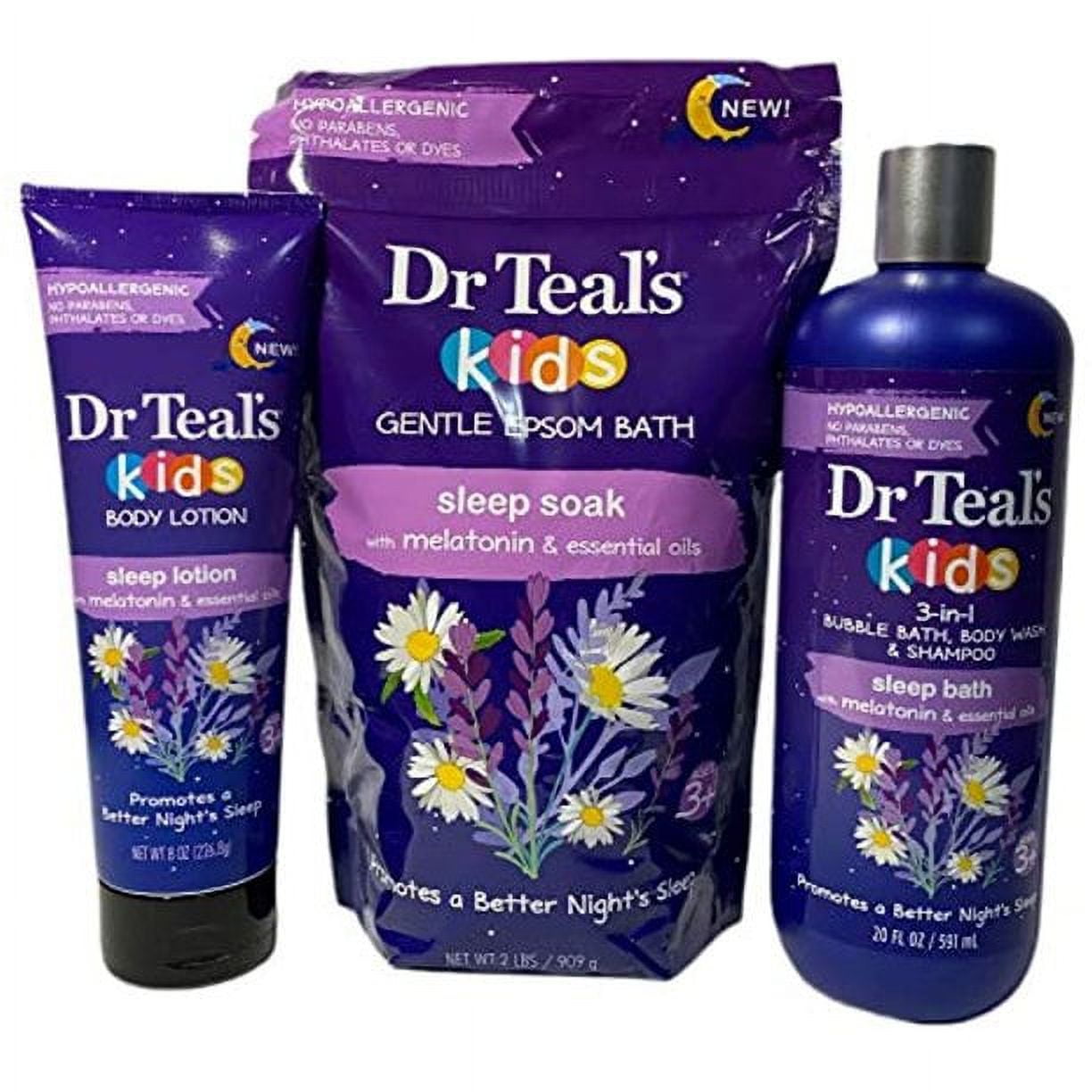 Dr Teal's Kids Melatonin & Essential Oils Gift Set ~ with 3 in 1 Bubble Bath,Body Wash, Shampoo ...