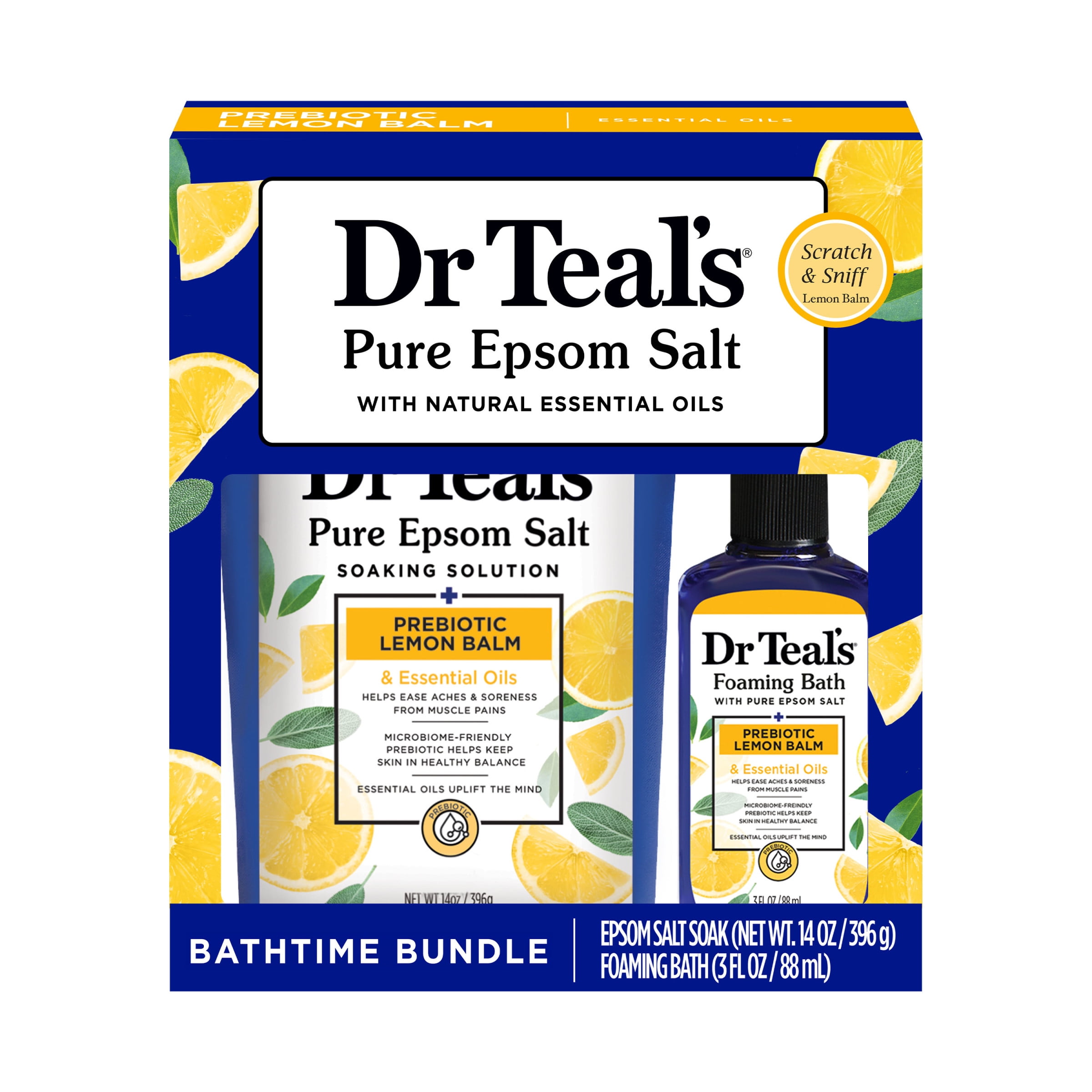 Dr Teal's Prebiotic Lemon Balm Foaming Bath & Epsom Salt Bath Set, 2 ...