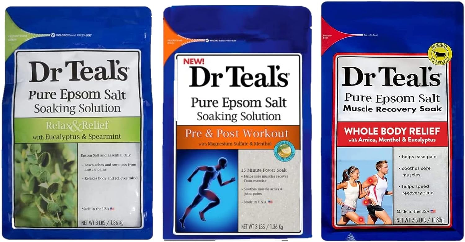 Dr. Teal's Pure Epsom Salt Soak Pain Relief Gift Set (3 Pack, 8.5lbs Total) - (3lb) Relax ...
