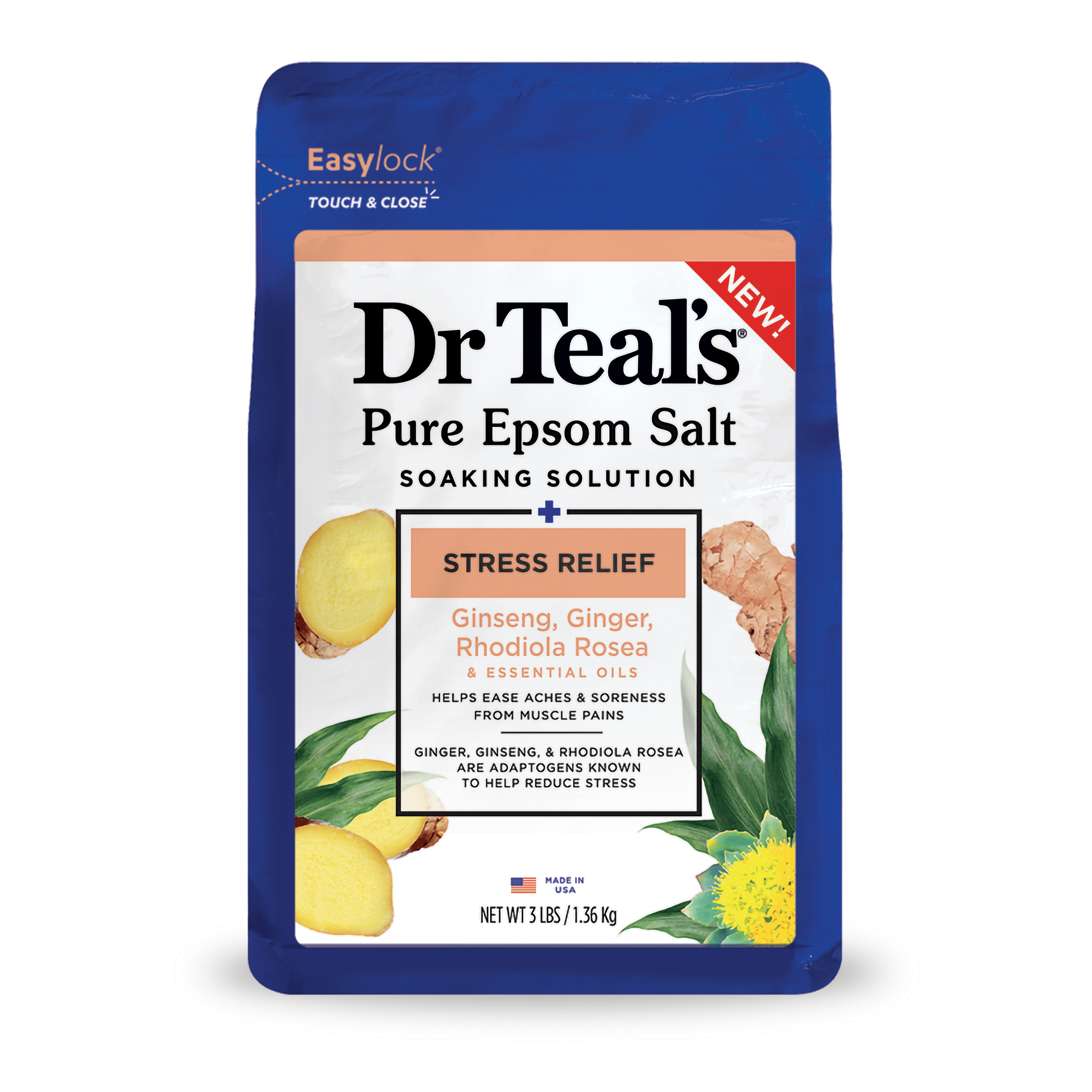 Dr Teal's Pure Epsom Salt Soak, Stress Relief with Adaptogens ...