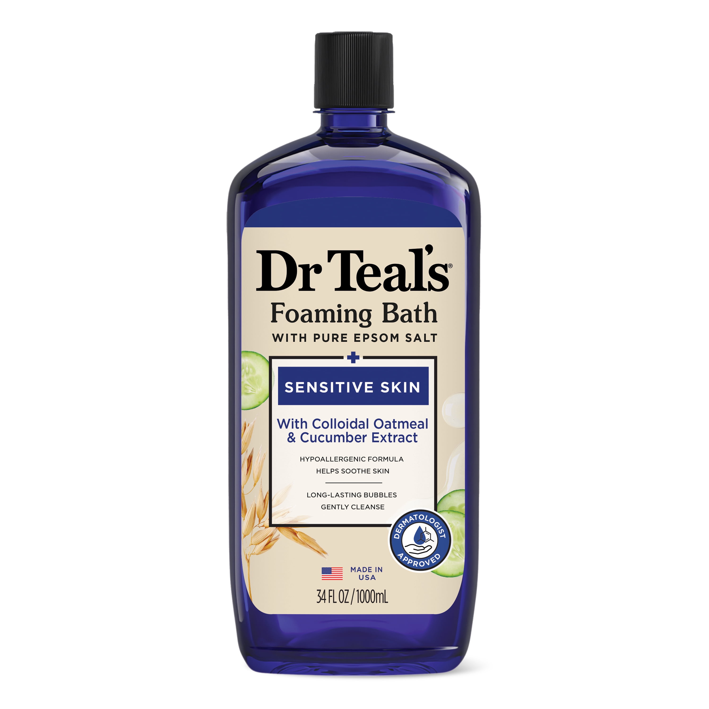 Dr Teal's Sensitive Skin Foaming Bath with Pure Epsom Salt, Oatmeal ...