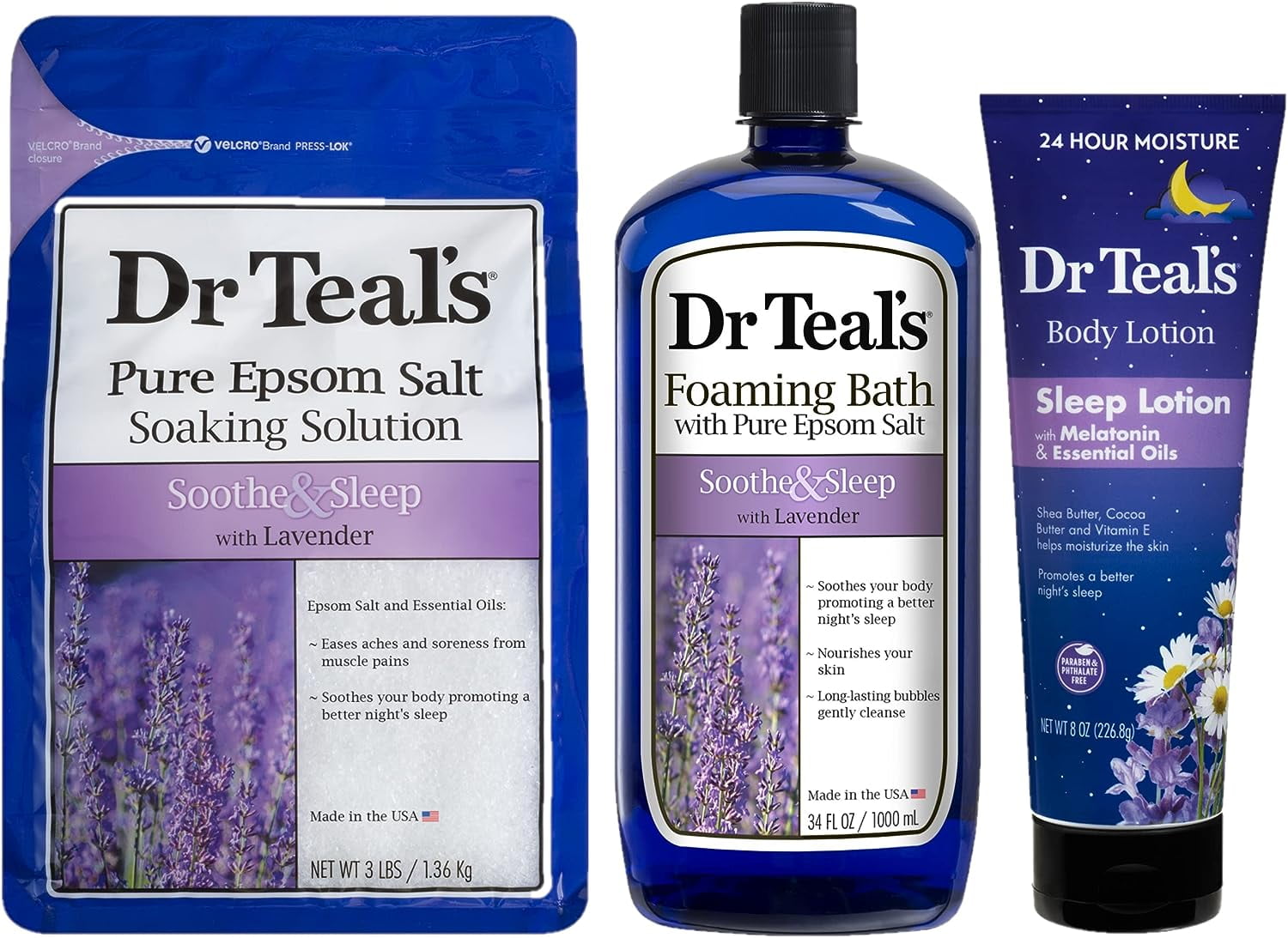Dr Teals Lavender Sleep Set 1 Epsom Salt 1 Foaming Wash 1 Body