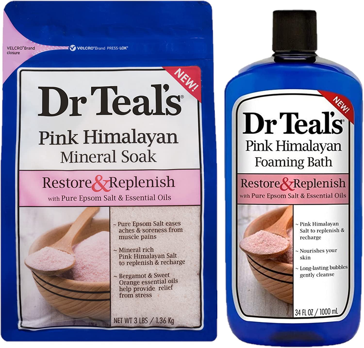 Dr Teals Pink Himalayan Foaming Bath and Salt Combo (Foaming Bath, Salt ...