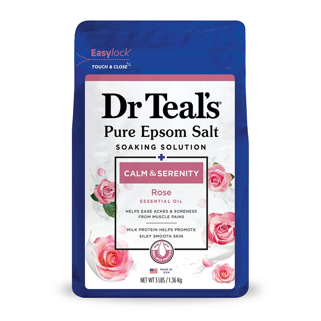 Dr Teals Pure Epsom Salt Soaking Solution with Rose Essential Oil, 3 Lb ...