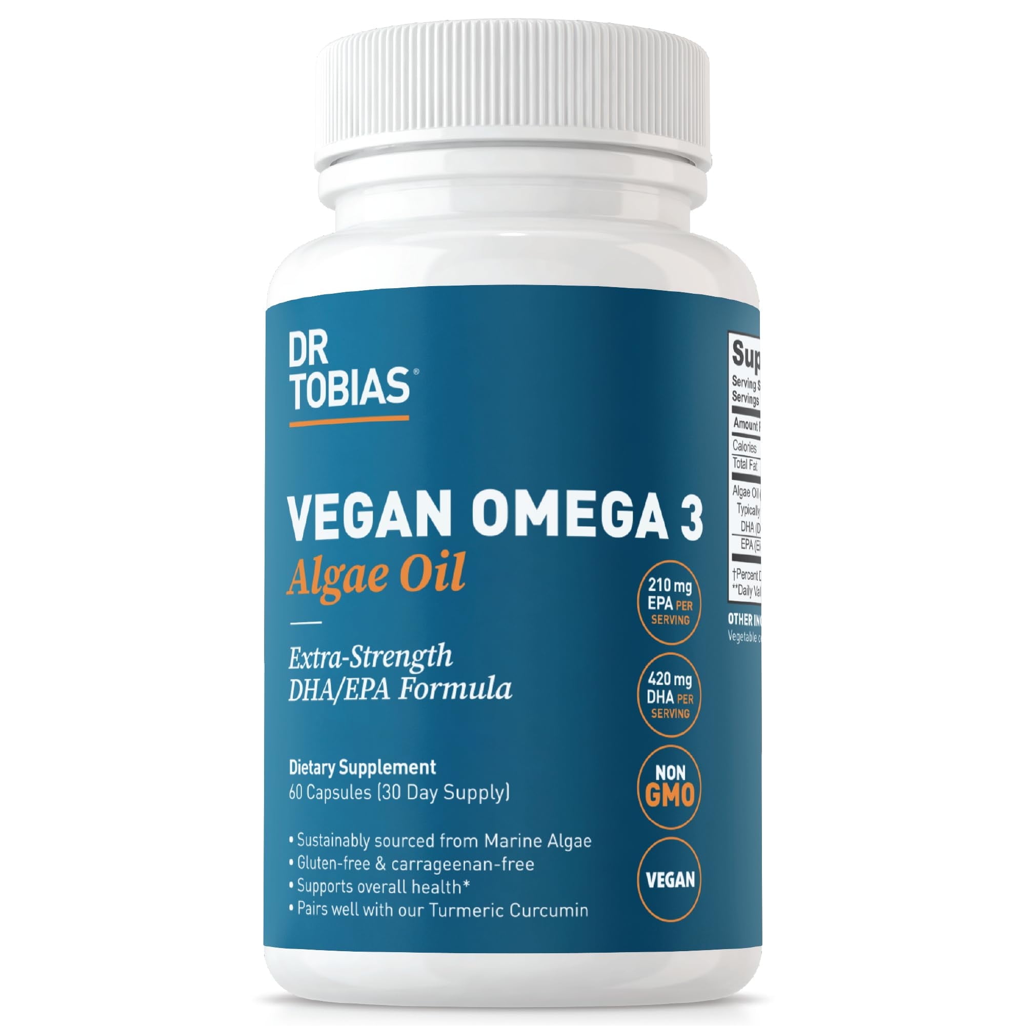 Dr. Tobias Vegan Omega 3 Algae Oil, 1400mg Vegan Omega 3 Supplement ...