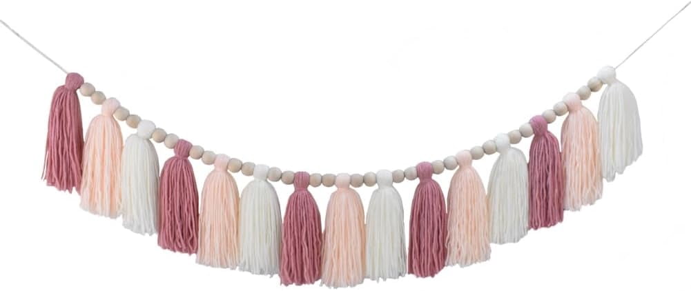 DrCor Pastel Pink Boho Tassel Garland – Blush Nursery Wall Decor for ...