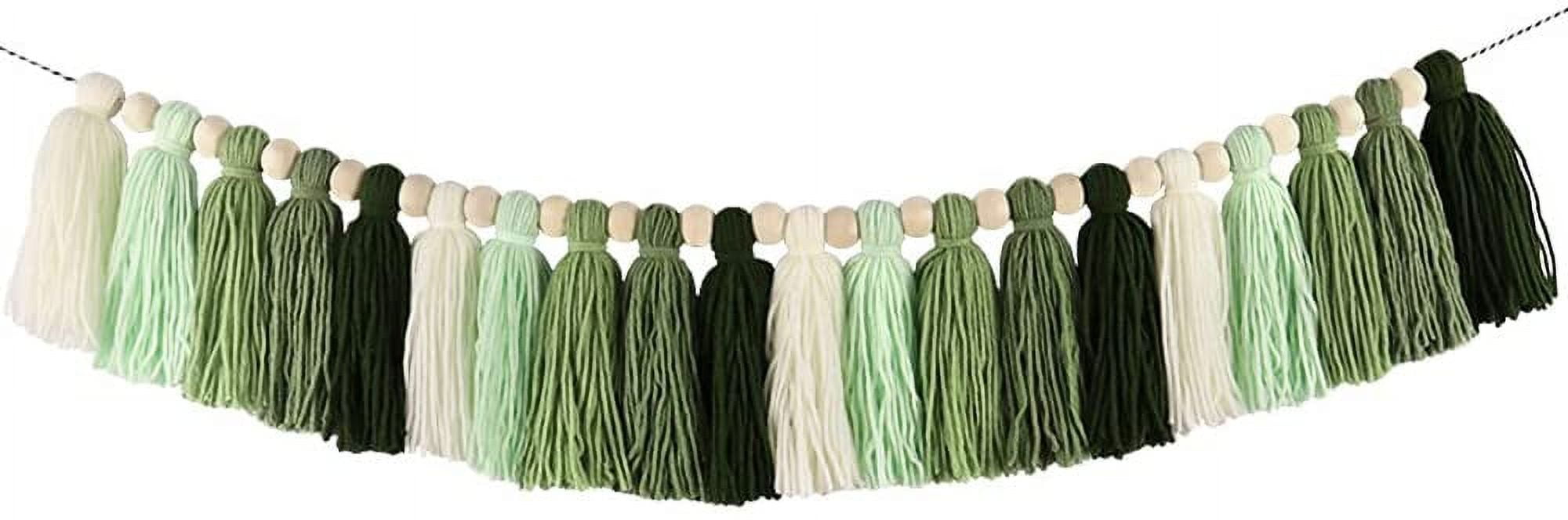 DrCor Sage Green Gradient Tassel Garland - 15ft Handmade Yarn Bunting ...