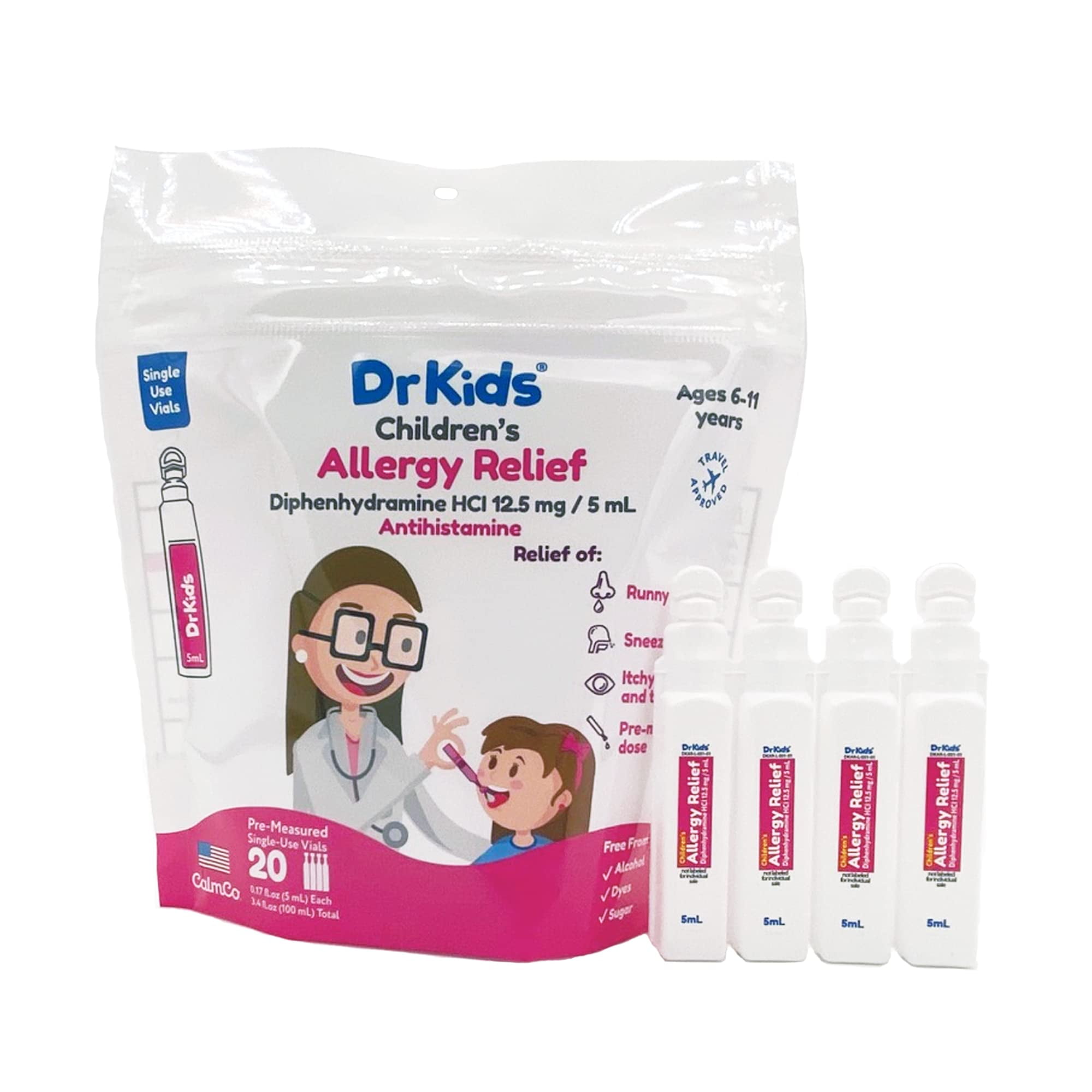 DrKids Children's Allergy Relief Medicine with Diphenhydramine, 20 Pre ...