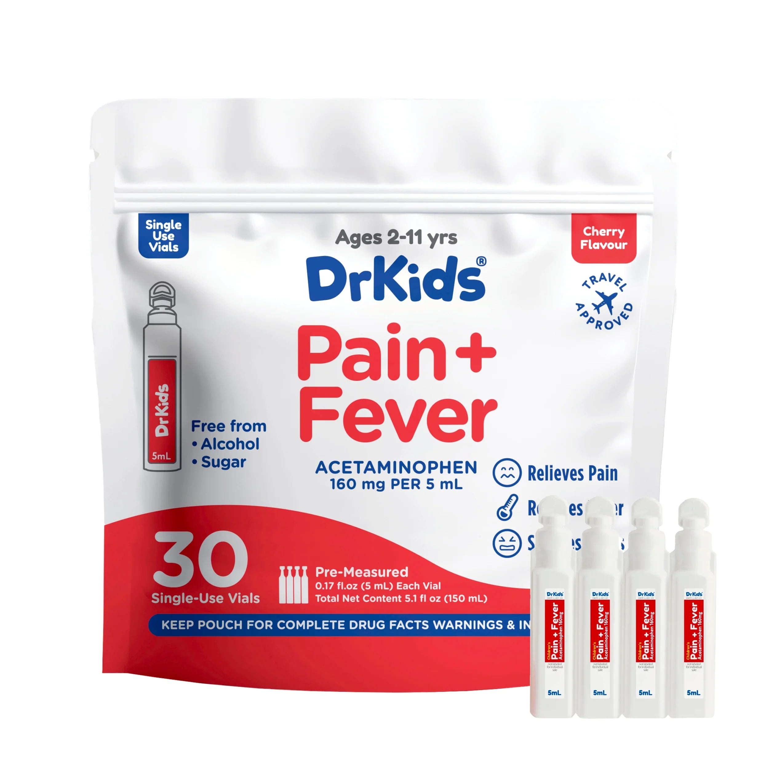 DrKids Children's Pain + Fever, Ages 2-11 Years, Cherry, 30 Pre ...