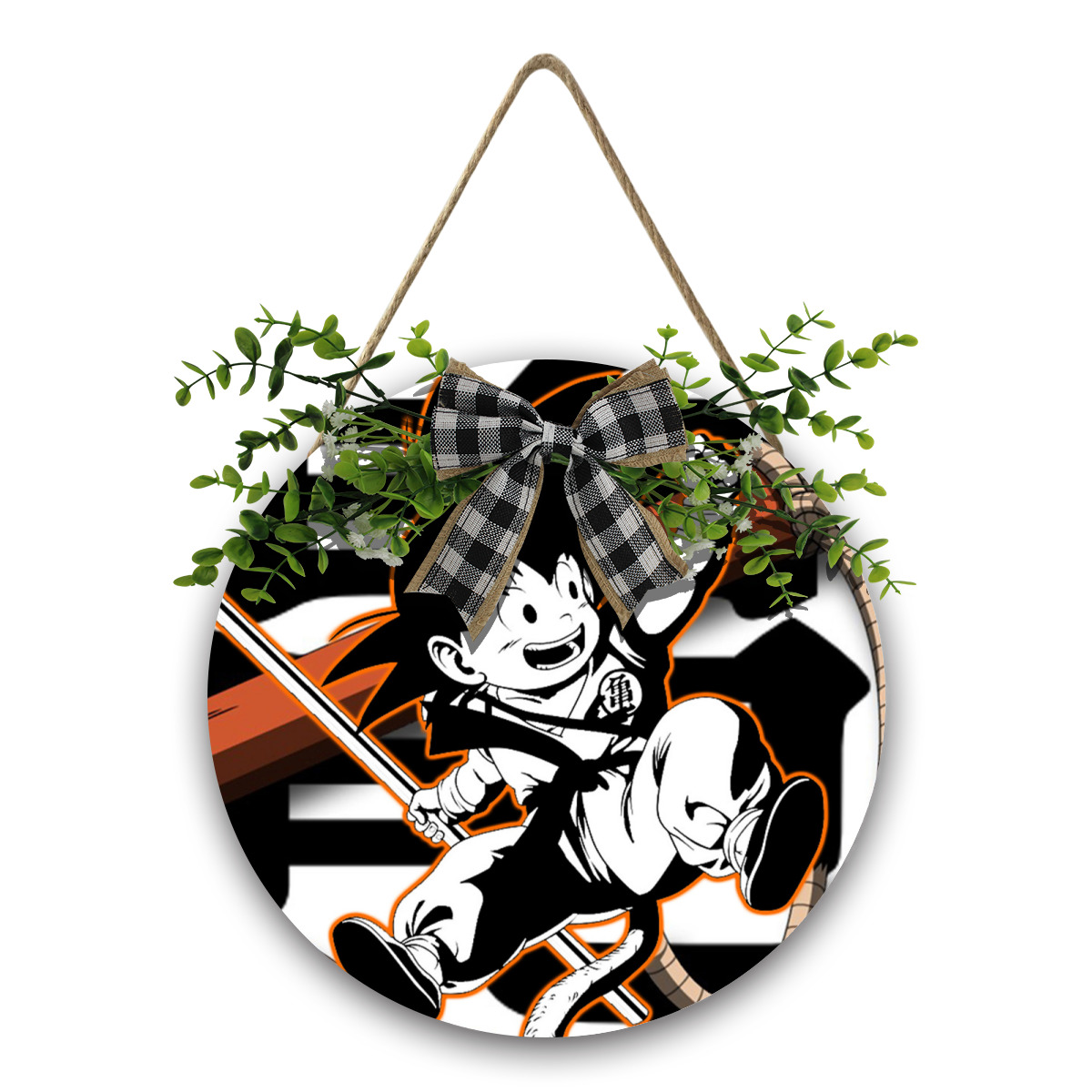 Dra-gon Ball Round wooden hanging board with decorative flowers and ...