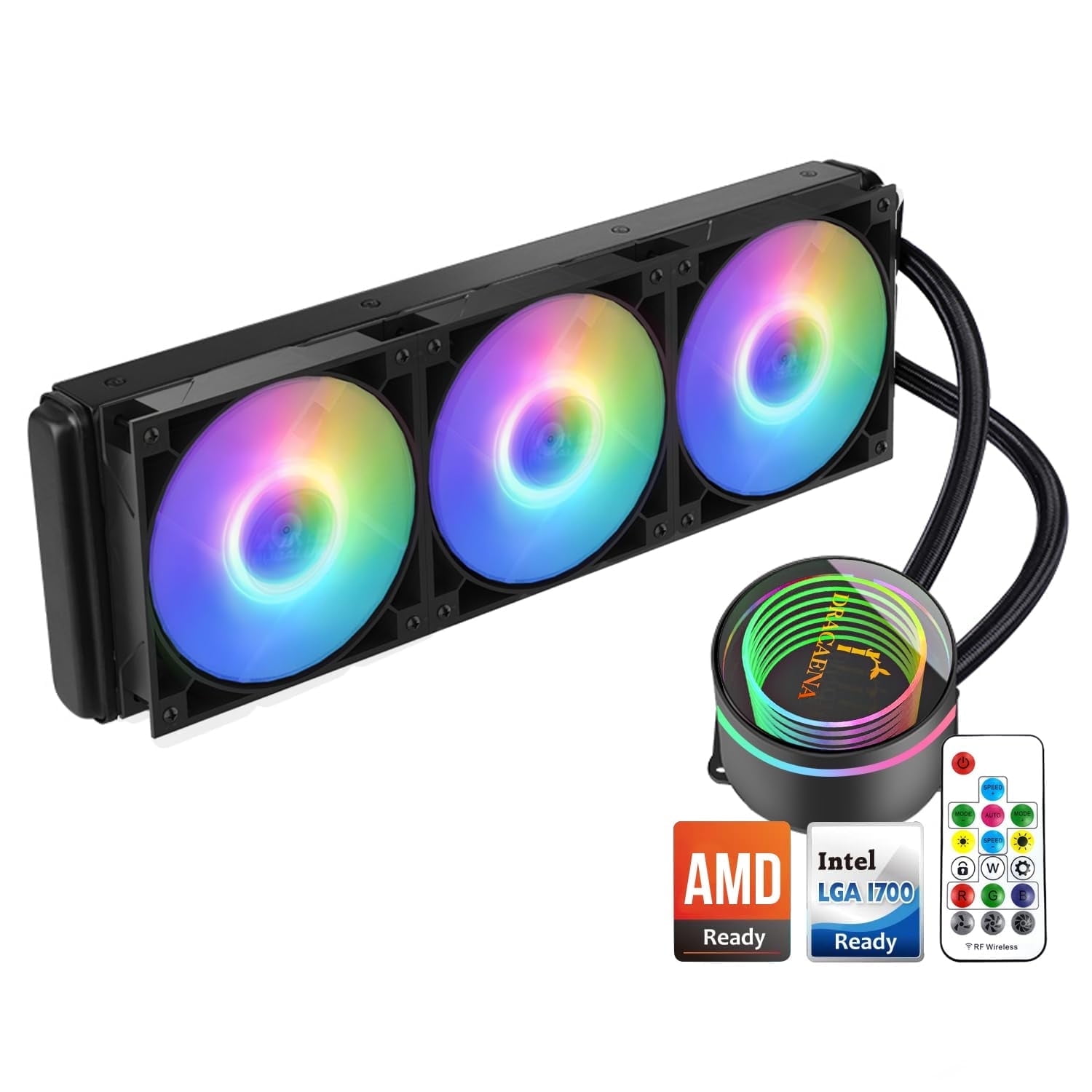 Dracaena AIO CPU Cooler, Color Change Remote, 360mm Radiator, ARGB PWM ...