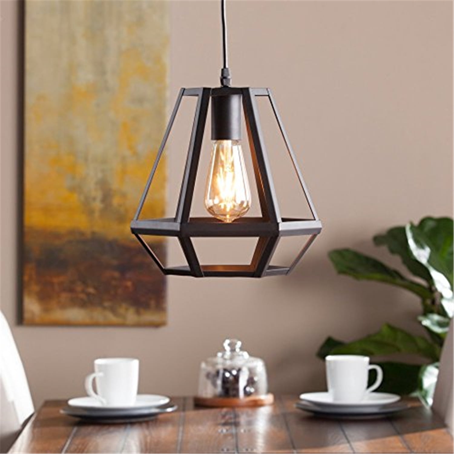 Draco Caged Lantern Pendant Lamp-Material:Steel,Size:10"W x 10"L x 11"H ...