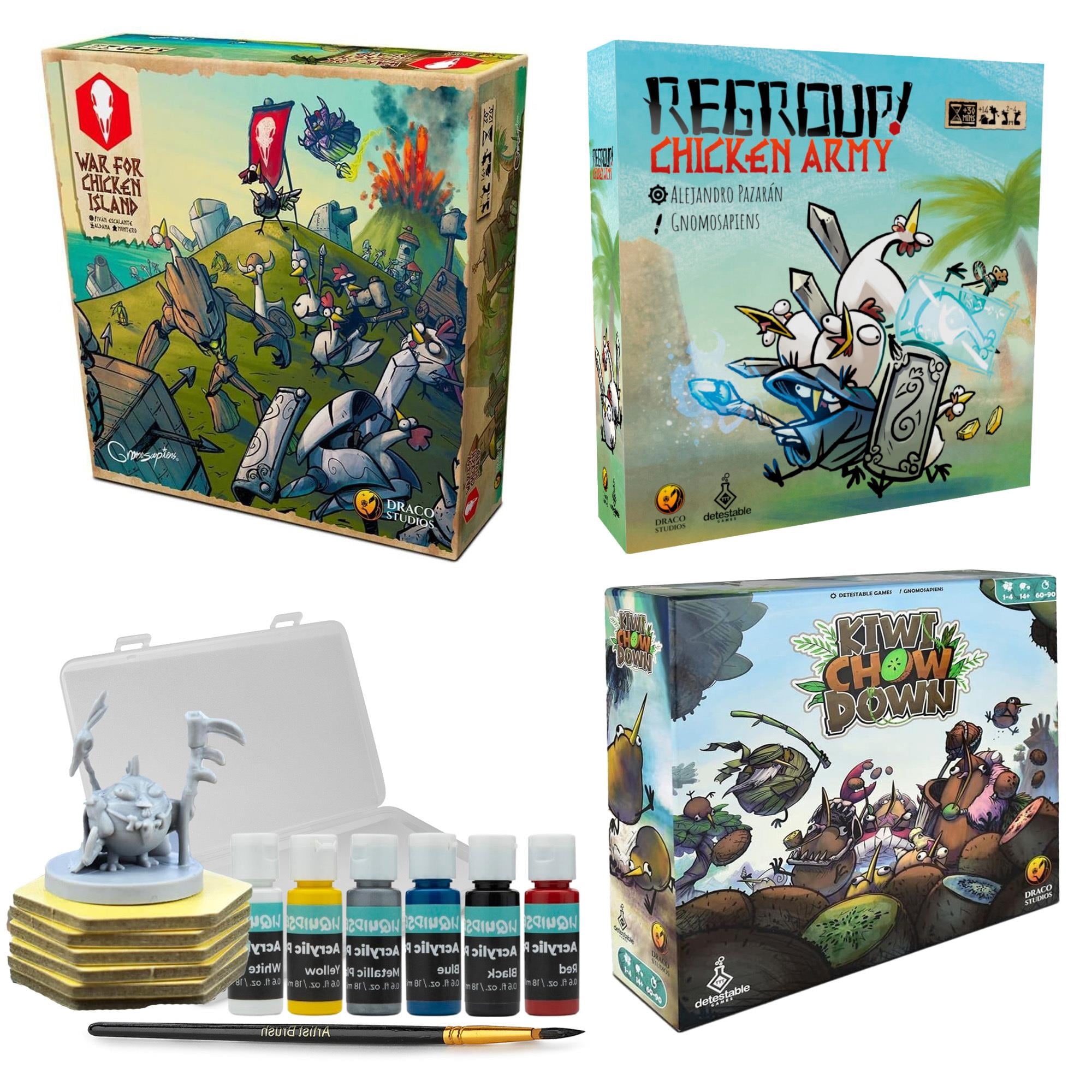 Draco Studios War for Chicken Island Board Game Bundle with Kiwi Chow Down Board Game, Craft ...