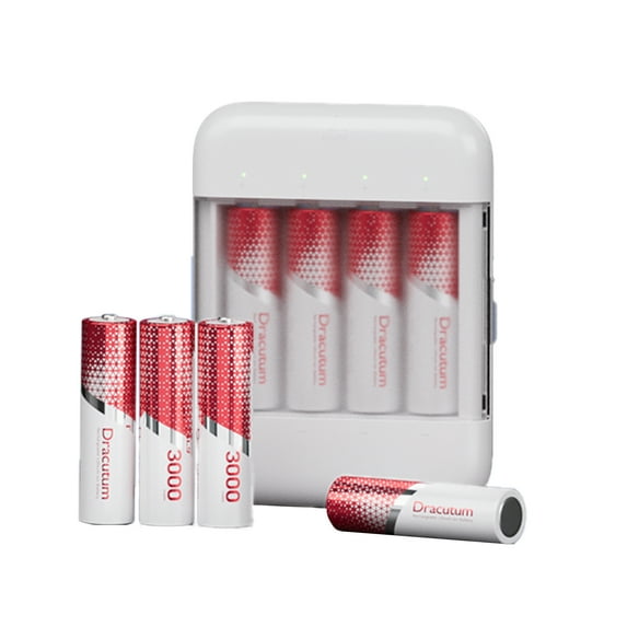 Dracutum Lithium Batteries AA 8 Pack 3000mWh High Power 1.5V Rechargeable Li-ion Batteries with ...
