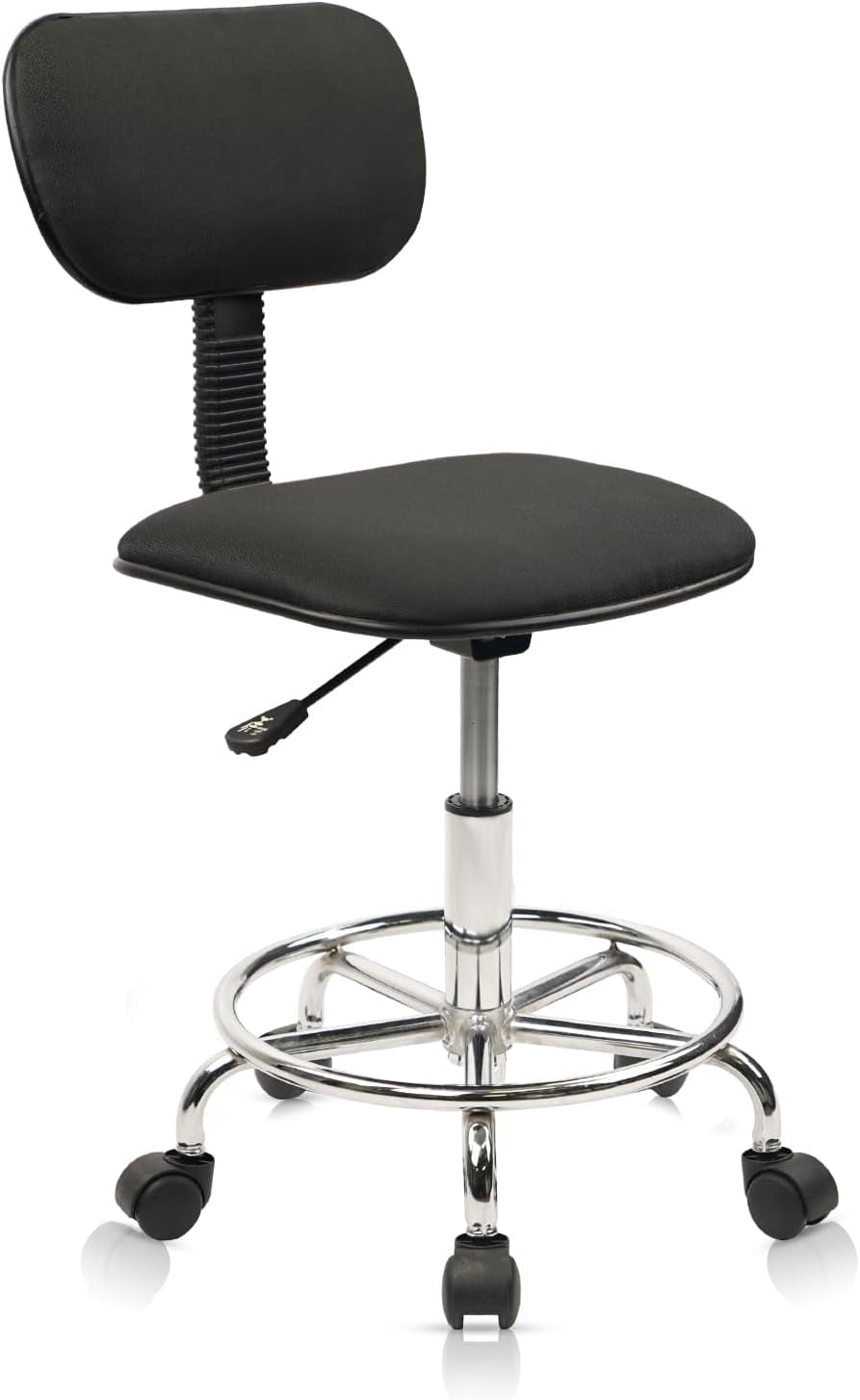 Drafting Chair with Backrest, Adjustable Foot Rest Height Rolling Stool ...