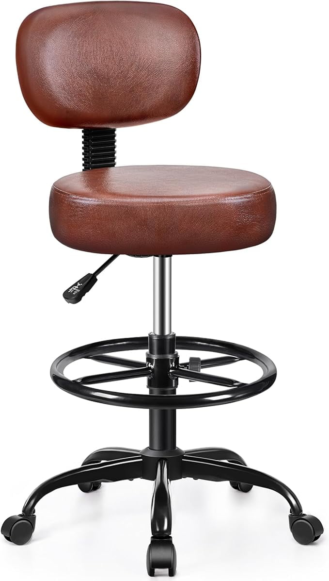 Drafting Chair with Backrest – Adjustable Foot Rest Rolling Stool with ...