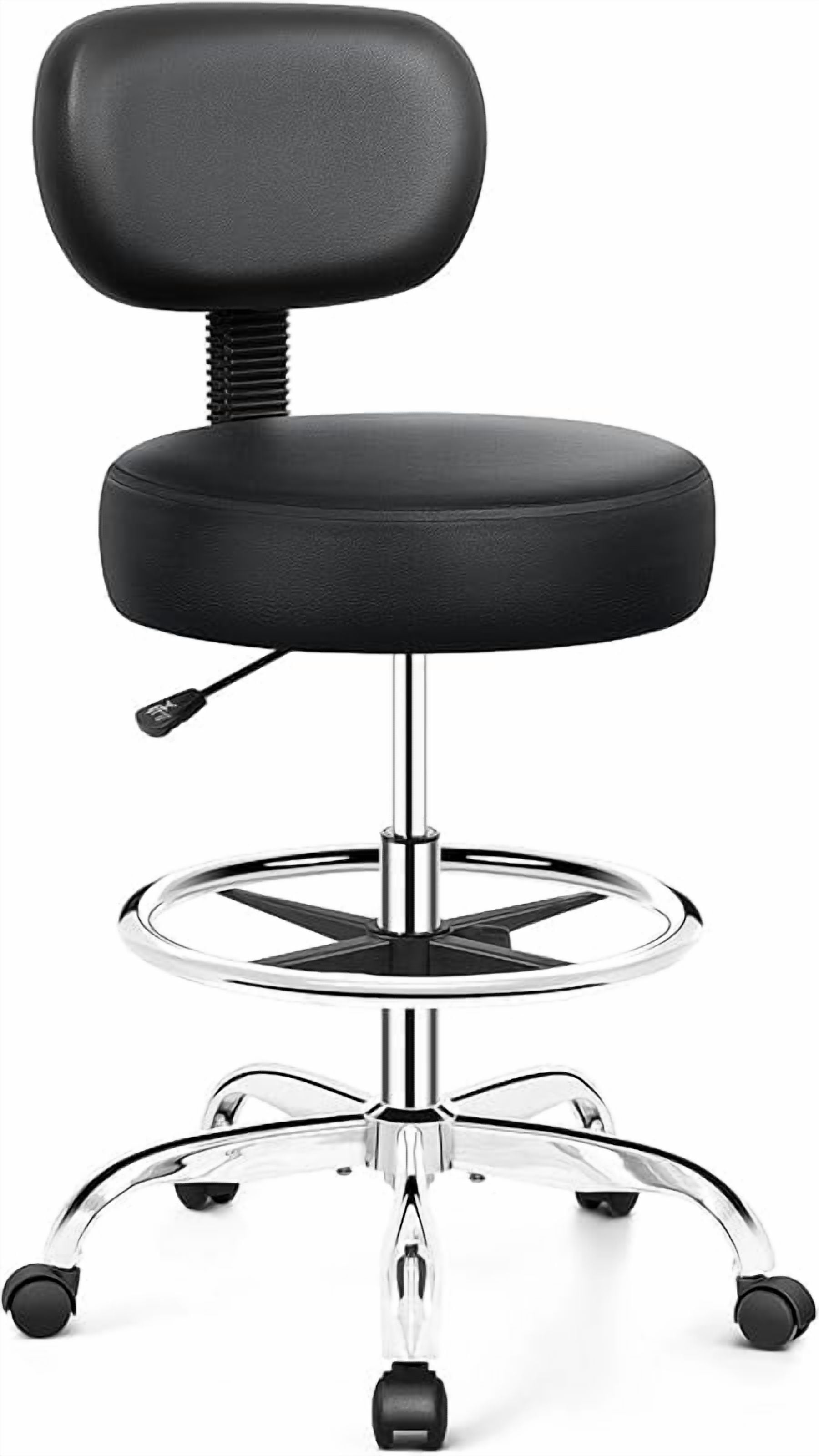 Drafting Chair with Backrest – Adjustable Foot Rest Rolling Stool with ...