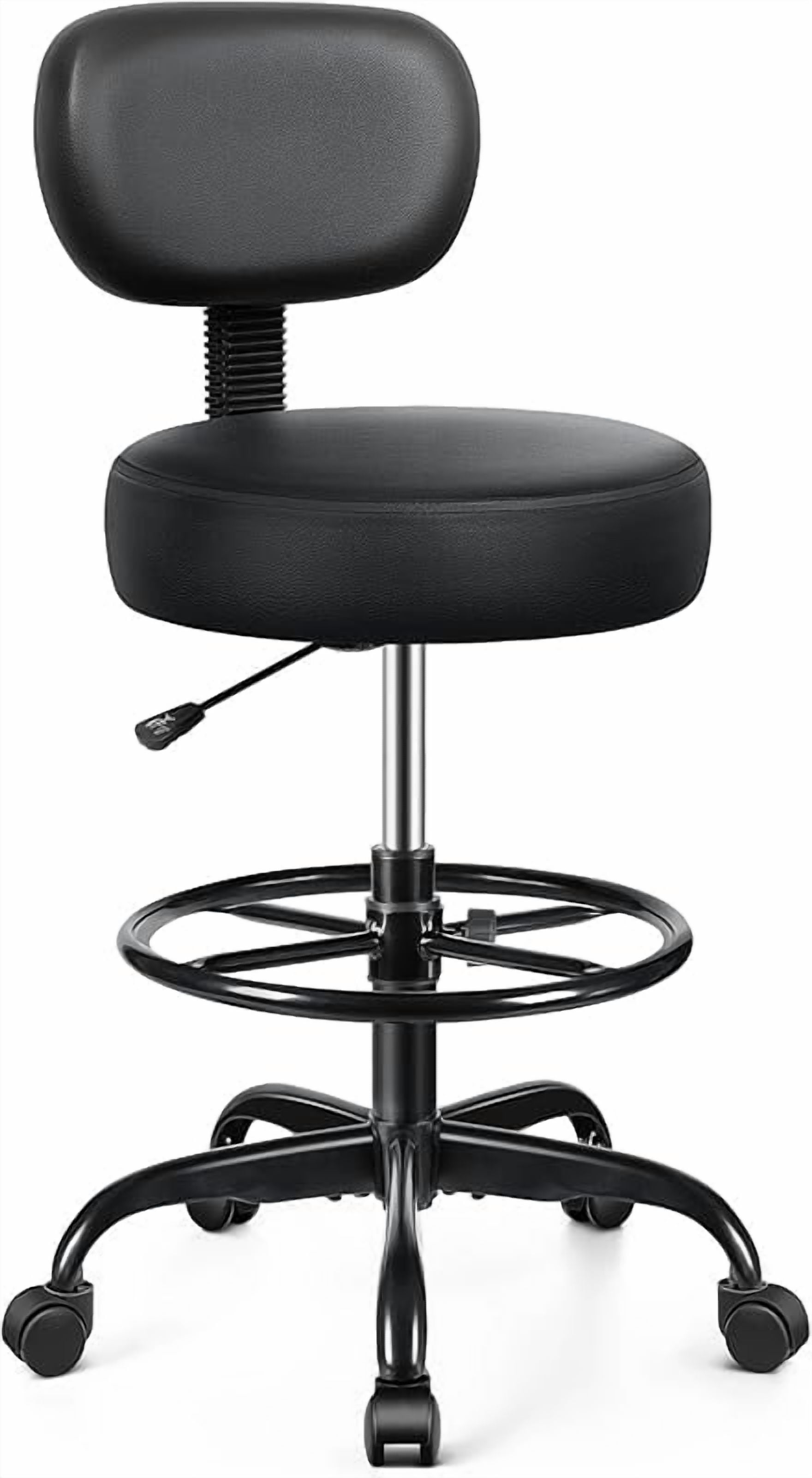 Drafting Chair with Backrest – Adjustable Foot Rest Rolling Stool with ...