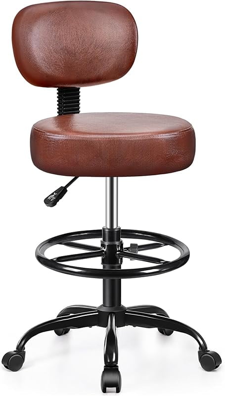 Drafting Chair with Backrest – Adjustable Foot Rest Rolling Stool with ...