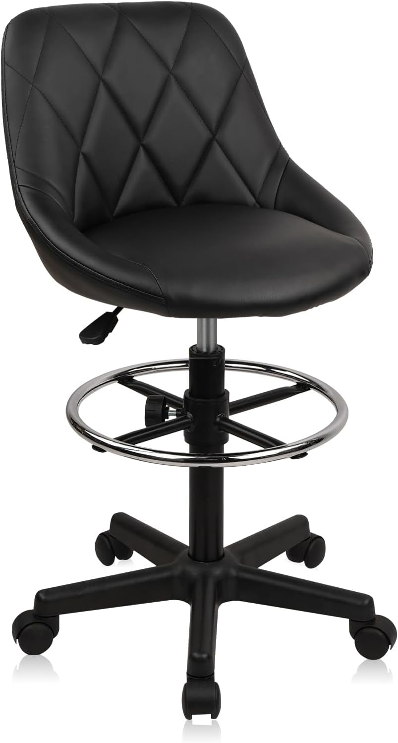 Drafting Chair with Backrest and Wheels, Adjustable Footrest Height ...