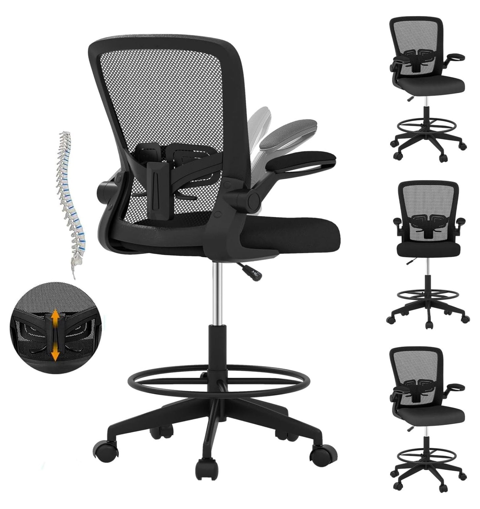 Drafting Chair, Ergonomic Tall Office Chair Stool Standing Desk Chair ...