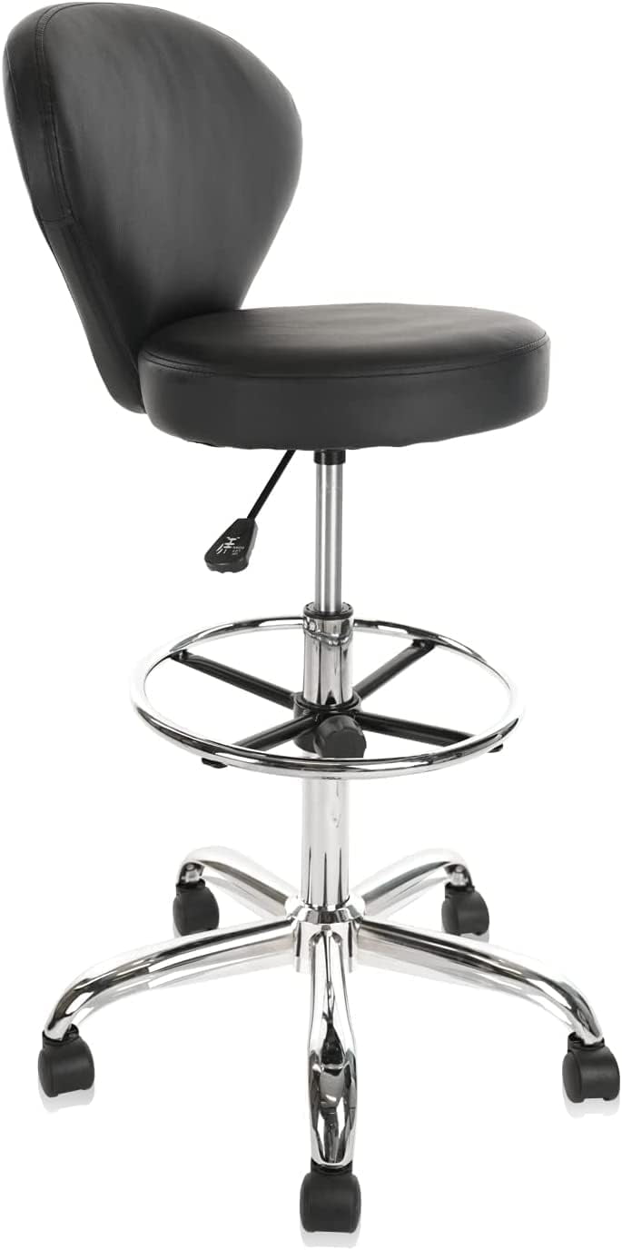Drafting Chair Multi-Purpose Adjustable Standing Stool with Foot Rest and Wheels Rolling Swivel ...