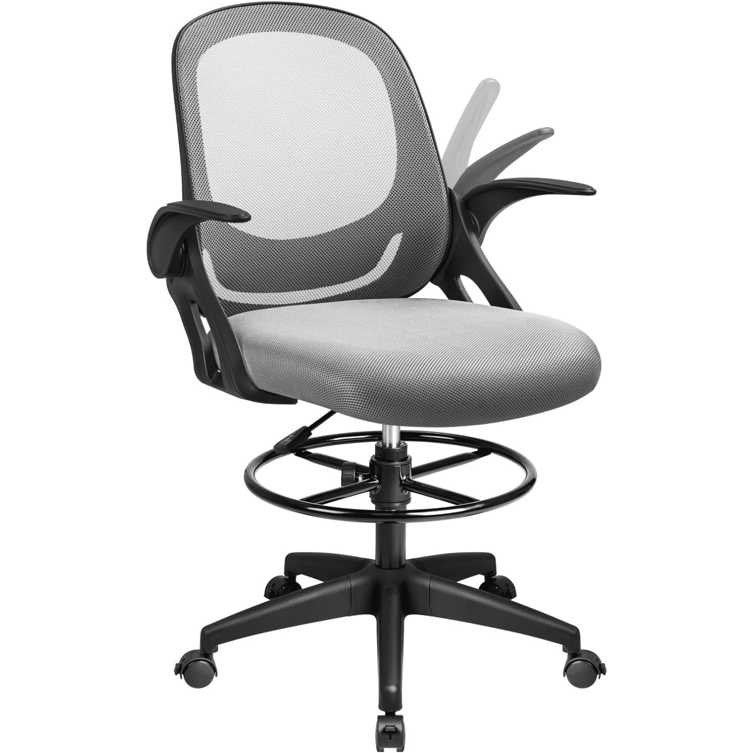 Drafting Chair Tall Office Chair with Adjustable Footrest Ring and Flip ...