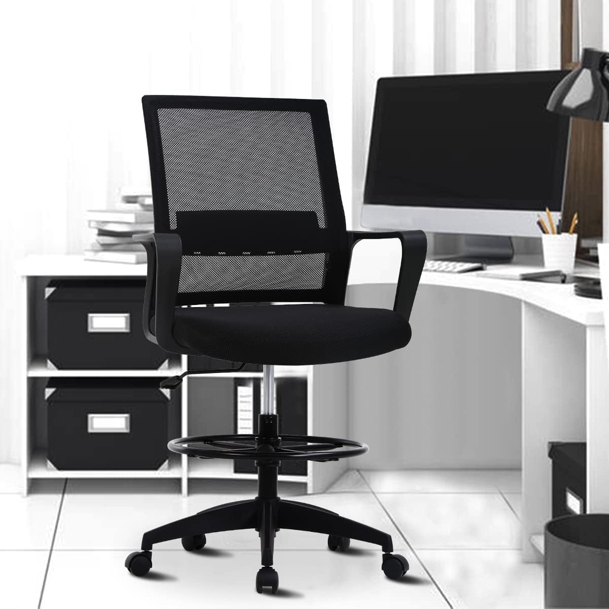 Drafting Chair Tall Office Chair Ergonomic Desh Chair with Lumbar ...