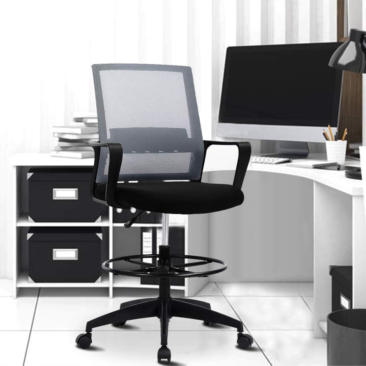 Drafting Chair Tall Office Chair Ergonomic Desh Chair with Lumbar ...
