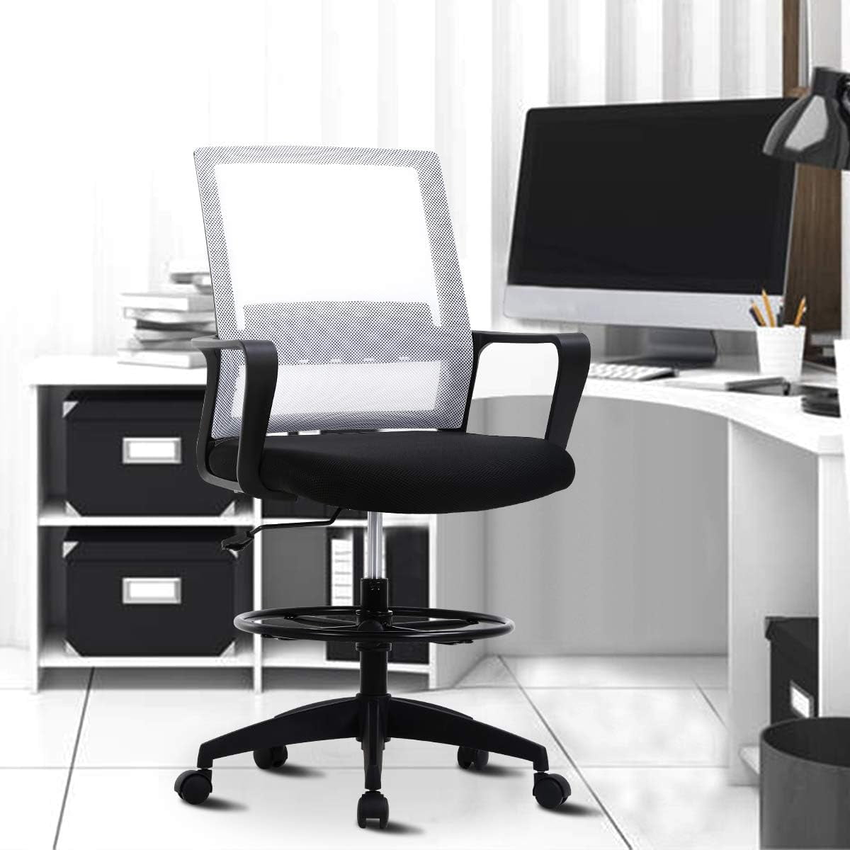 Drafting Chair Tall Office Chair Ergonomic Desh Chair with Lumbar ...
