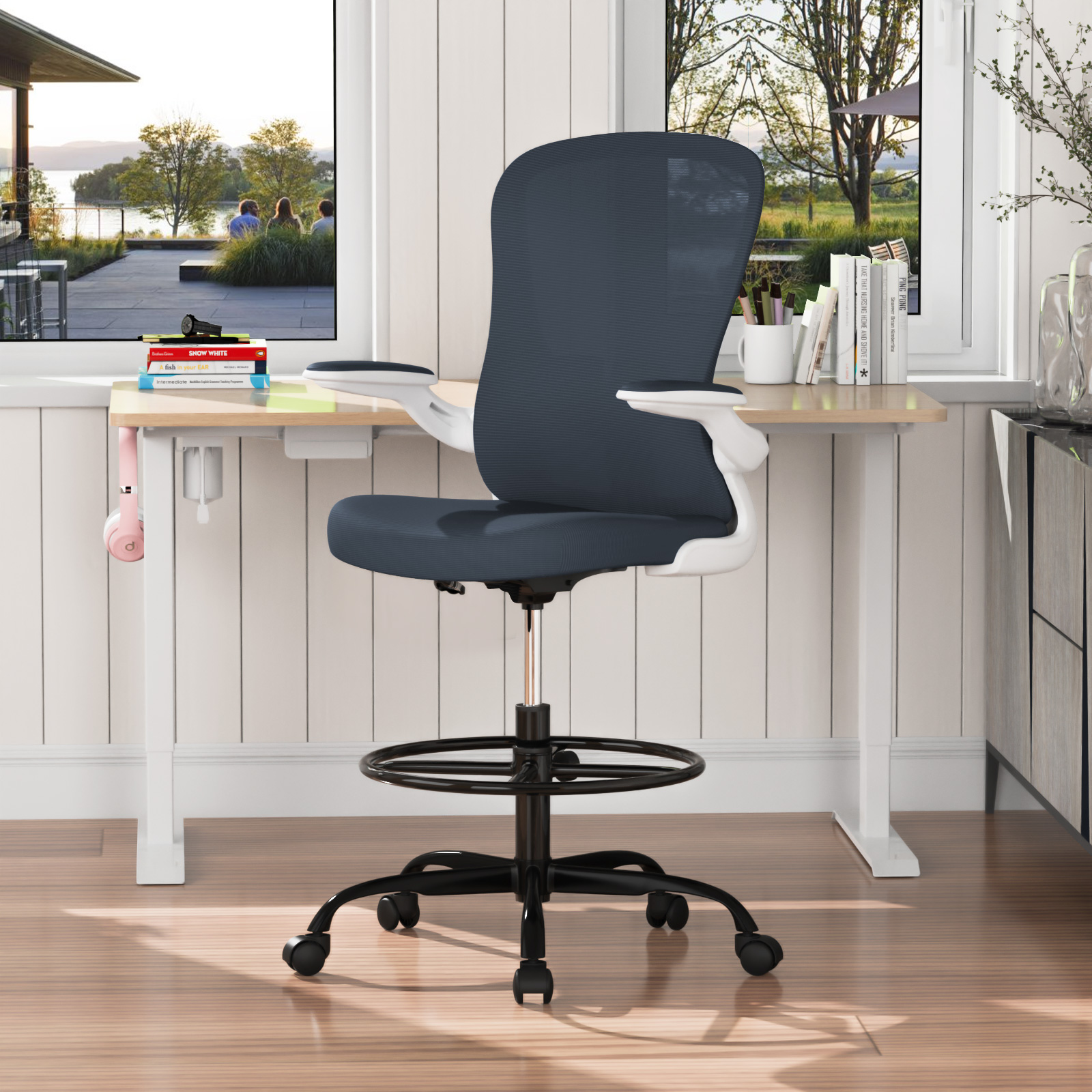 Ergonomic Costway Tall Office Chair with Flip-up Armrest and Full Back ...