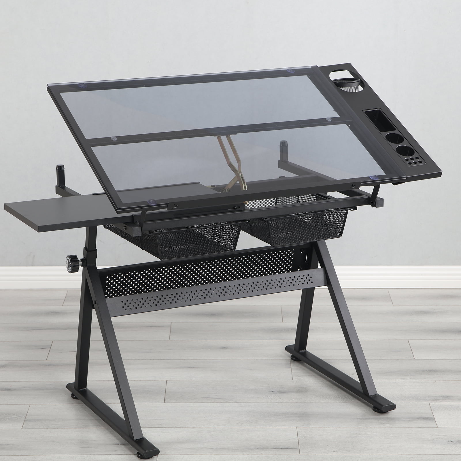 Drafting Desk with Side Shelf 0 To 75° Adjustable Tilting Drawing Desk ...